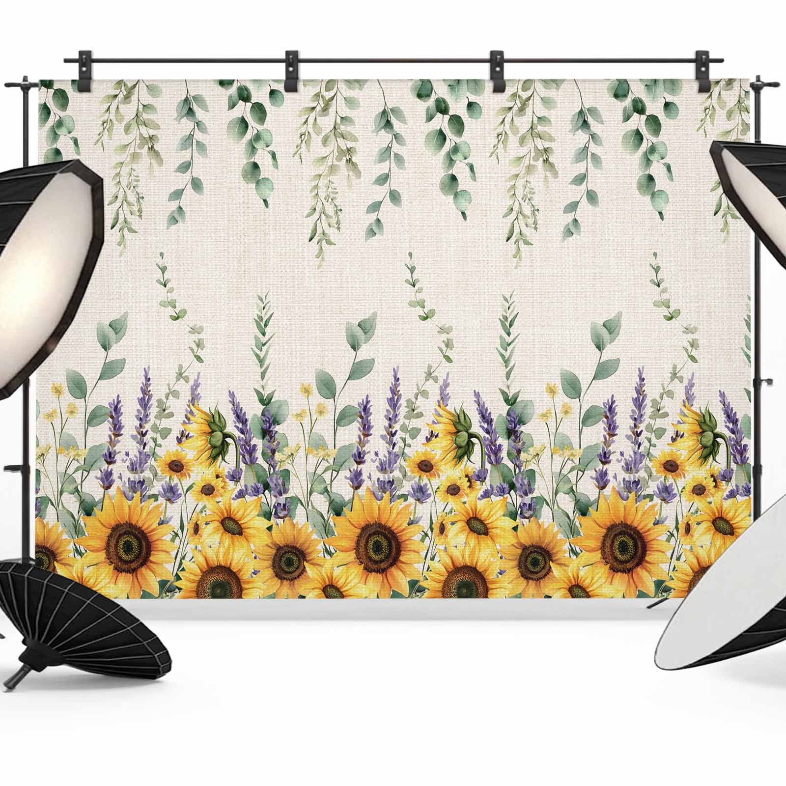 12x8ft Photo Backdrop, Sunflower Eucalyptus Soft Polyester Backdrop ...