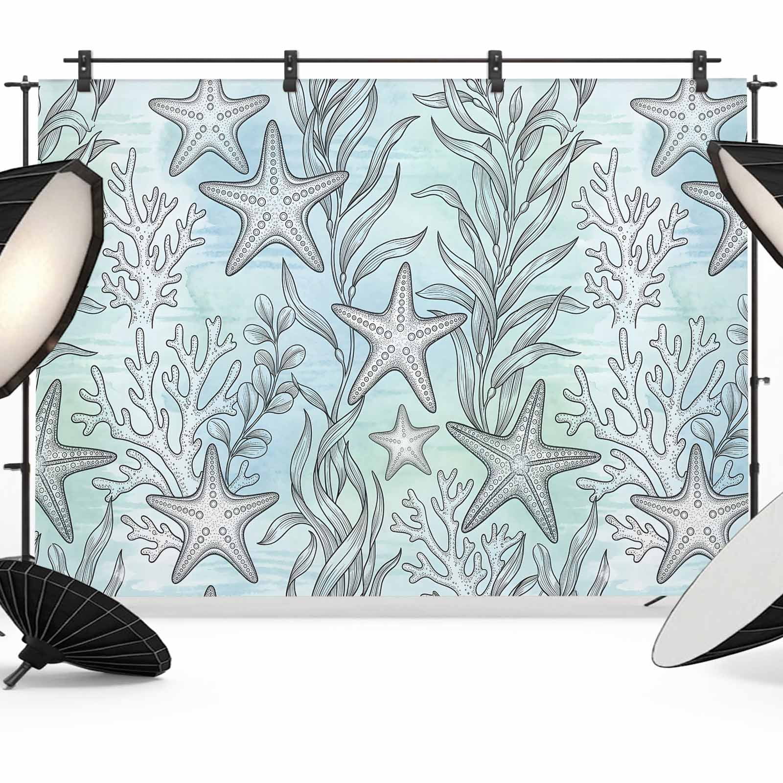 12x8ft Photo Backdrop, Teal Blue Starfish Coastal Soft Polyester ...