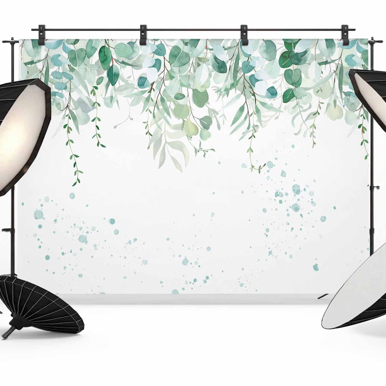 12x8ft Photo Backdrop, Teal Botanical Soft Polyester Backdrop Curtains ...
