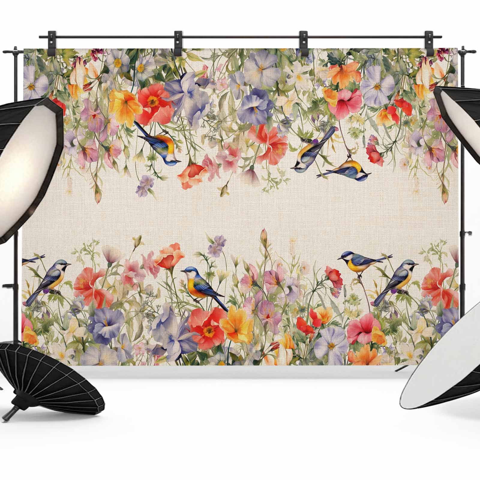 12x8ft Photo Backdrop, Vintage Flowers Soft Polyester Backdrop Curtains ...