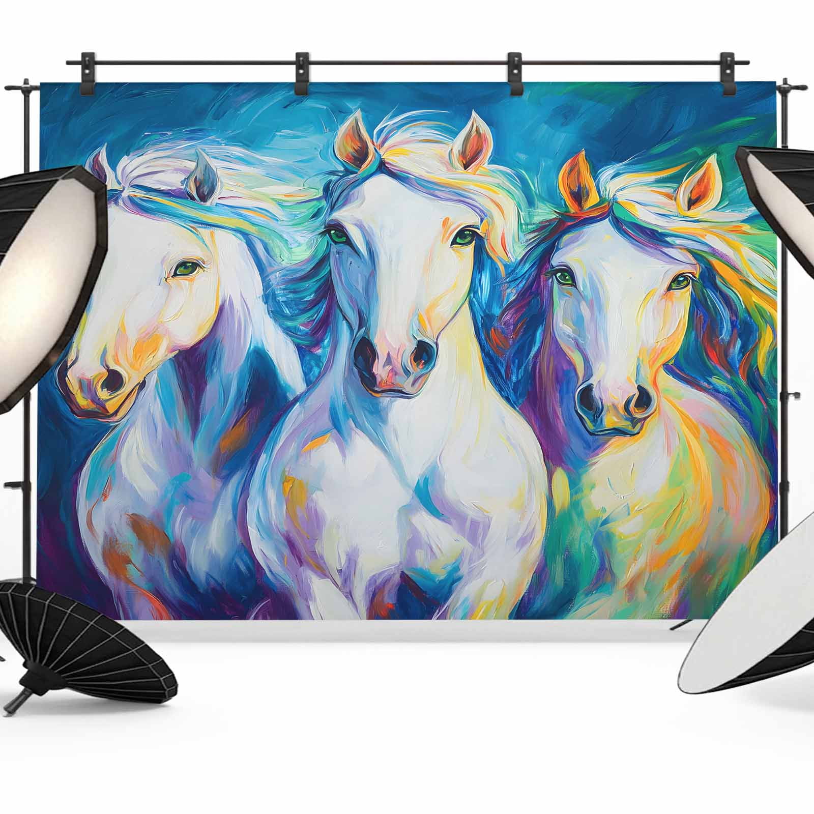 12x8ft Photo Backdrop, Western Horse Soft Polyester Backdrop Curtains ...