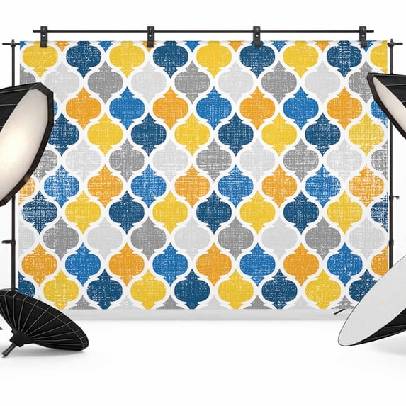 12x8ft Photo Backdrop, Yellow Blue Morocco Pattern Soft Polyester ...
