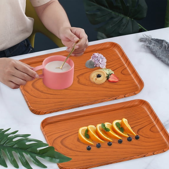 12x9in Wood Grain Serving Tray, Wenini Heavy Duty PVC Fruit Tray 2-Pack ...