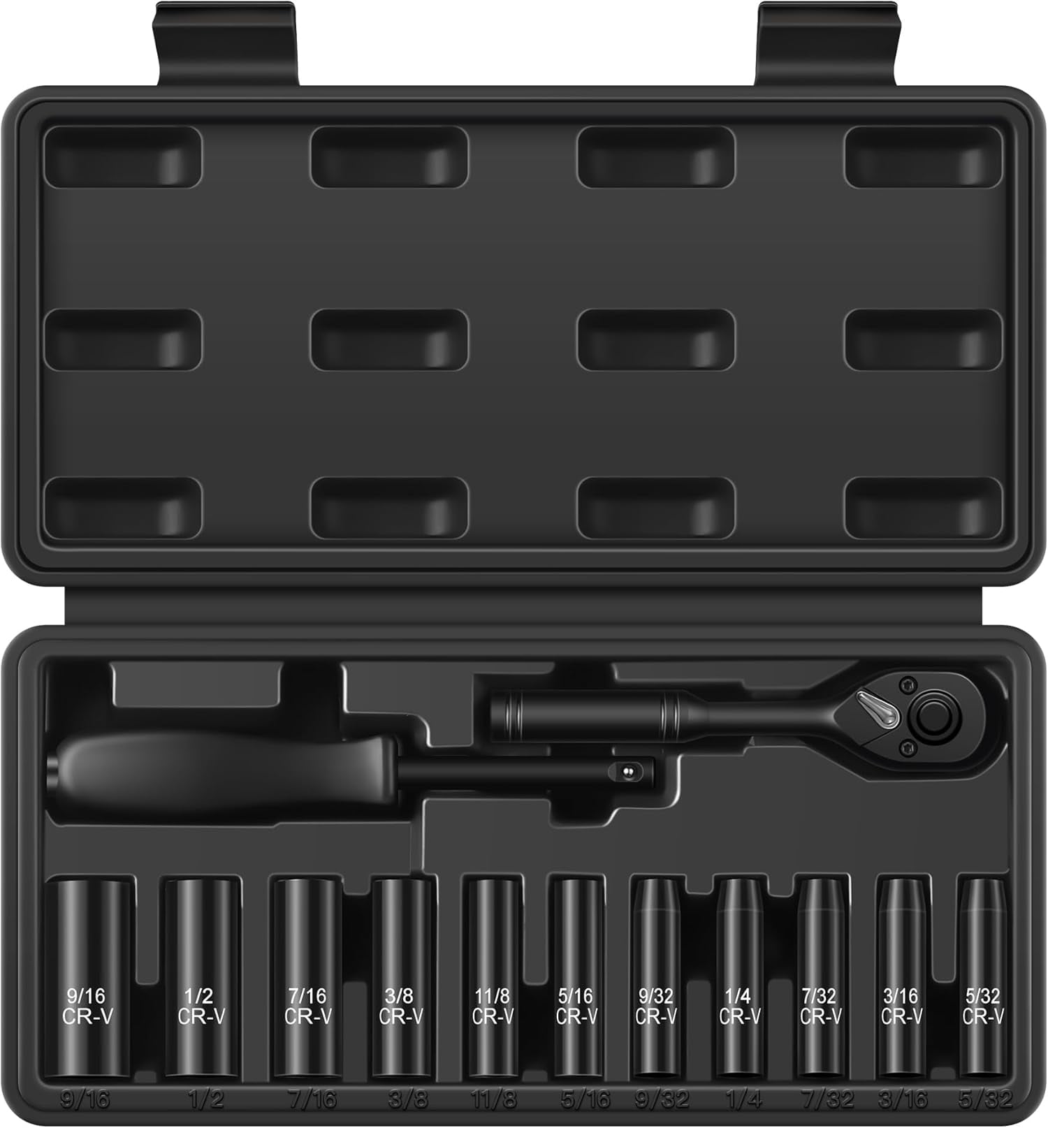 13- 1/4" Drive Socket Set, (3/16"- 11/32"), Deep Sockets, 72- Ratchet ...