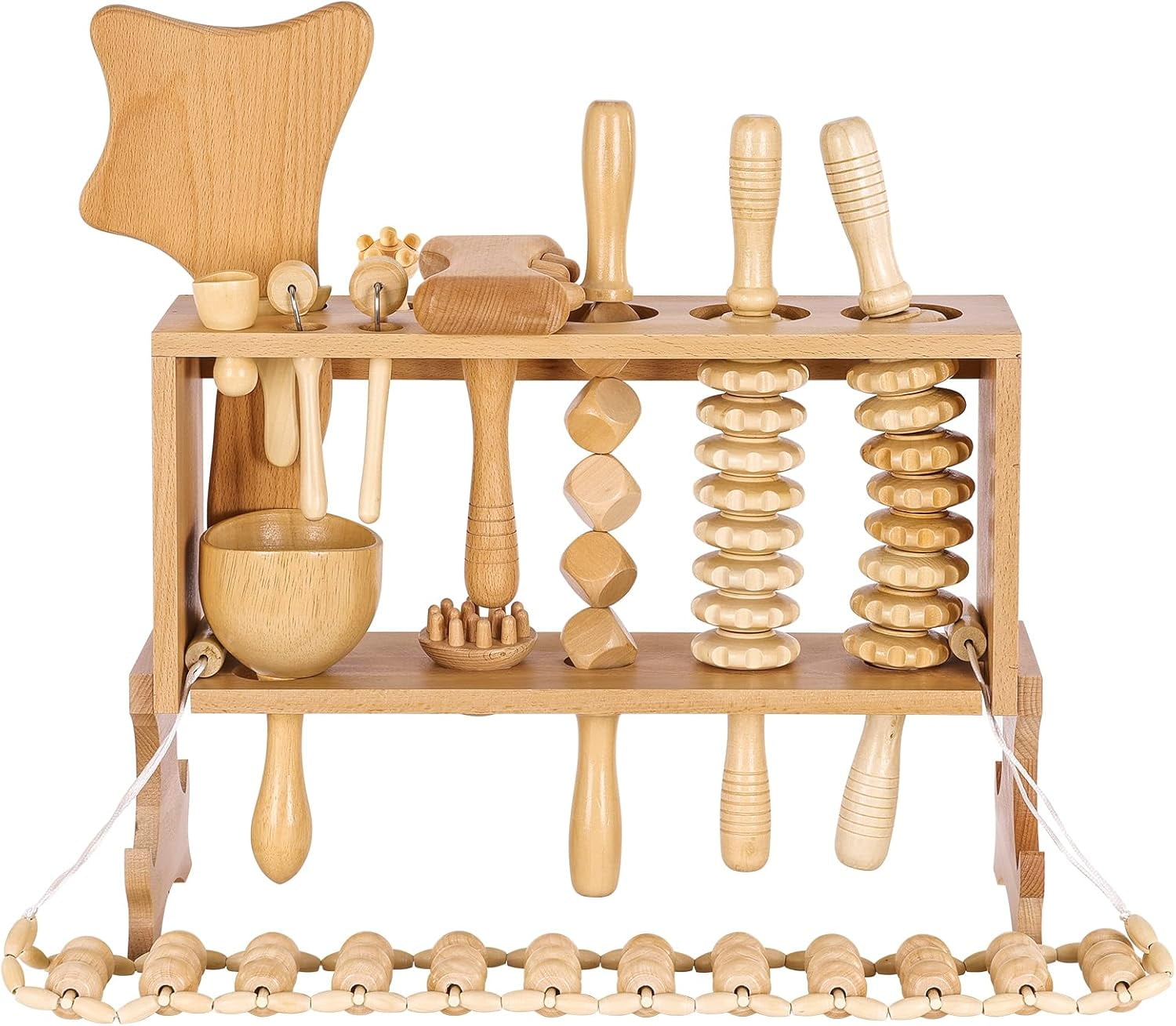 13 in 1 Wood Therapy Massage Tools with Luxury Storage Shelf, Complete ...