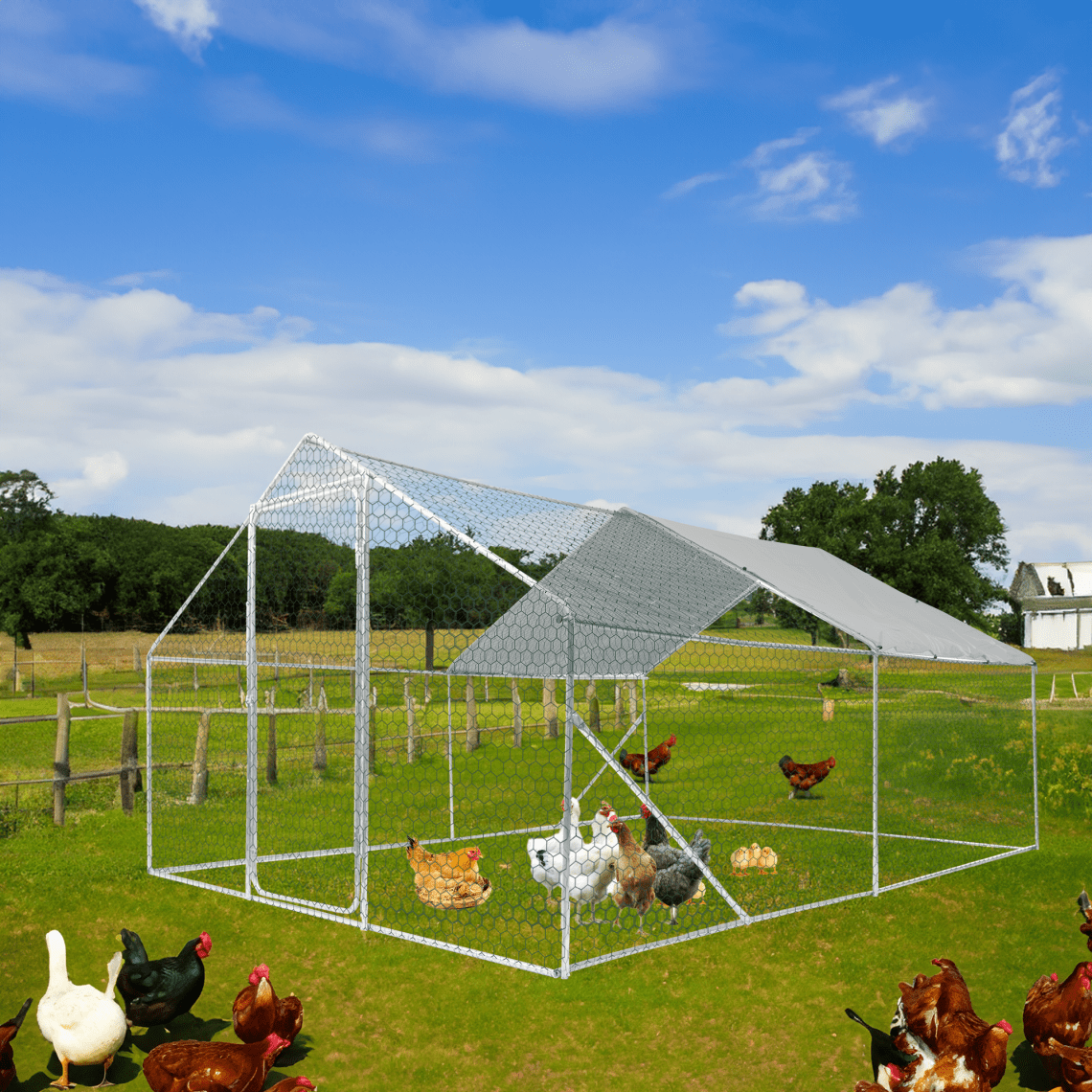 13*10*6ft Outdoor Chicken Coop, Large Metal Wire Mesh Chicken Cage ...