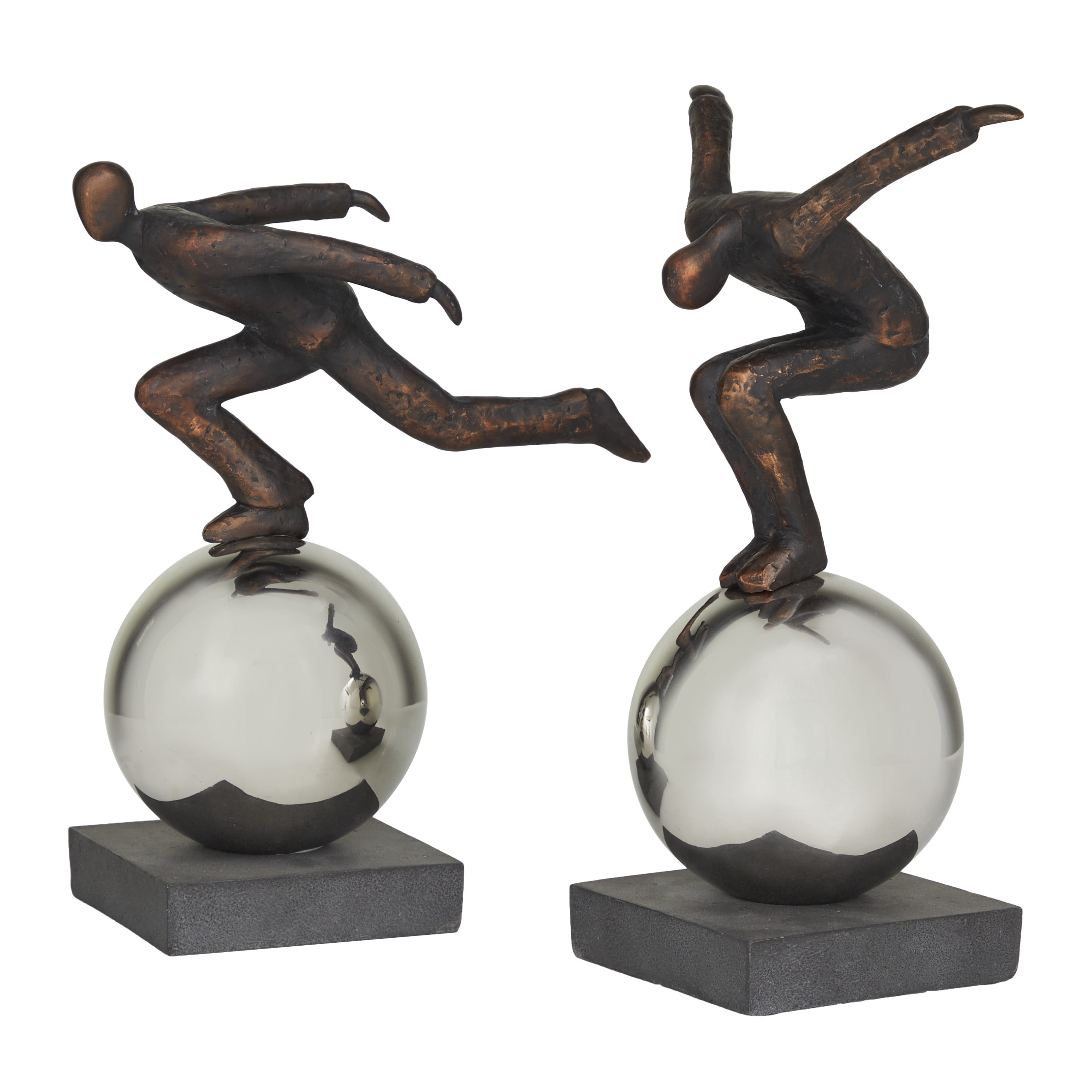 13", 14"H Bronze Polystone People Sculpture with Silver Ball Stands, by ...
