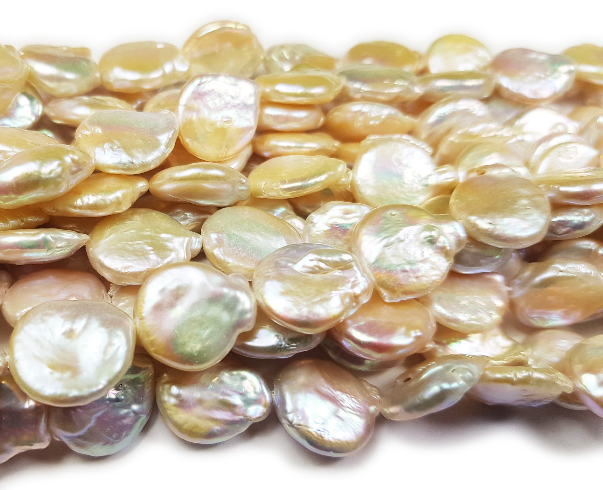 13-15mm Peach Freshwater Coin Pearls Genuine Gemstone Natural Jewelry ...