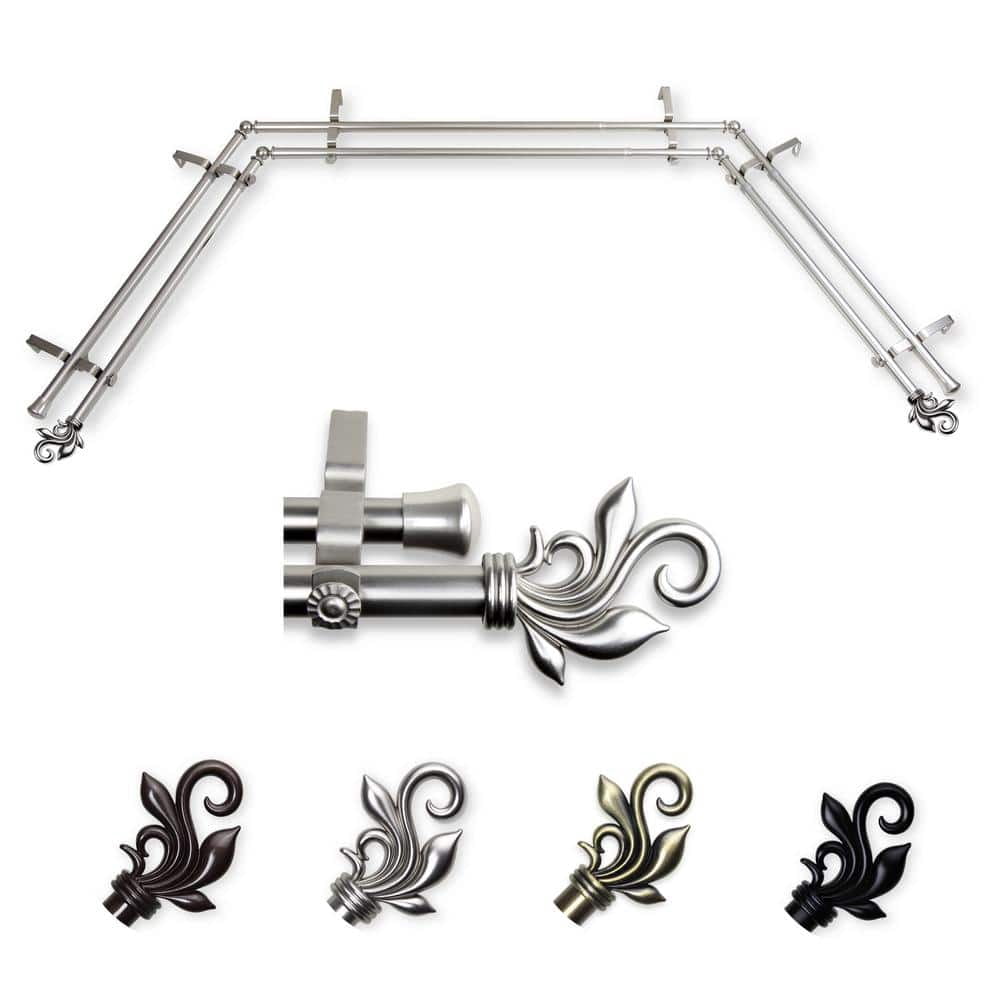 13/16" Dia Adjustable 20"-36", 38"-72" Bay Window Double Curtain Rod ...