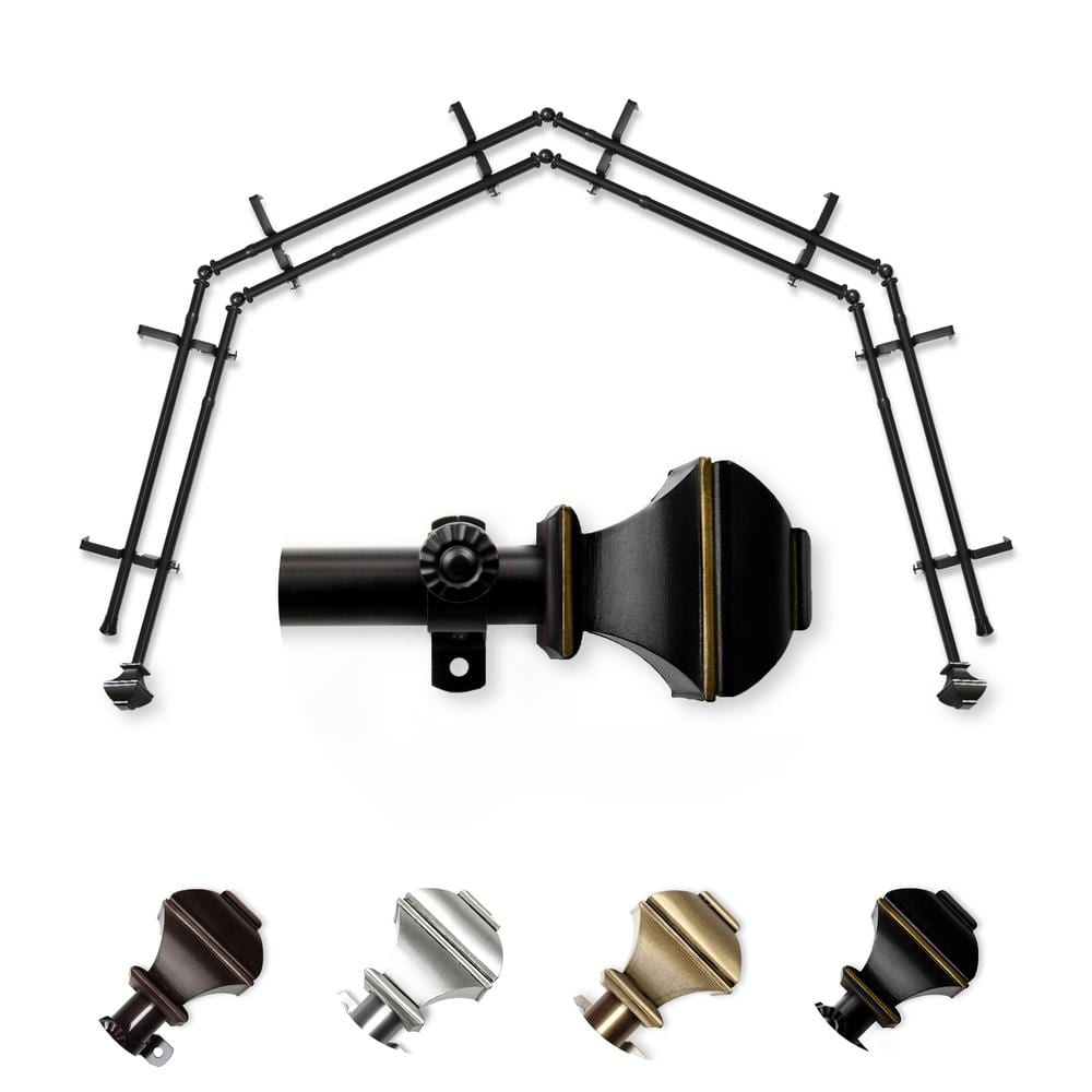 13/16" Dia Adjustable 4-Sided Double Bay Window Curtain Rod 28 to 48 ...