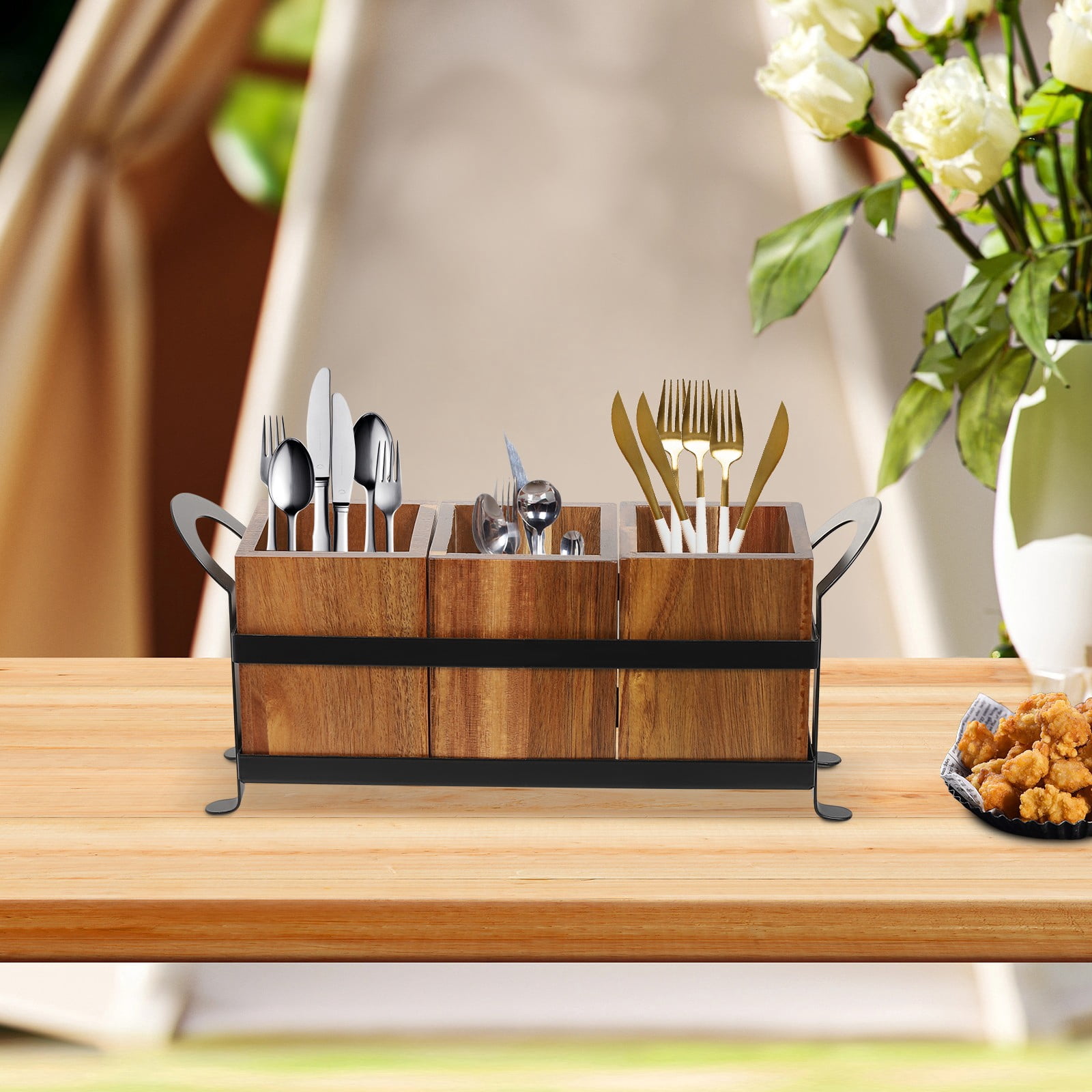 13.2*3.7*5.5 Rectangular Wooden Rustic Kitchen Utensil Organizer for ...