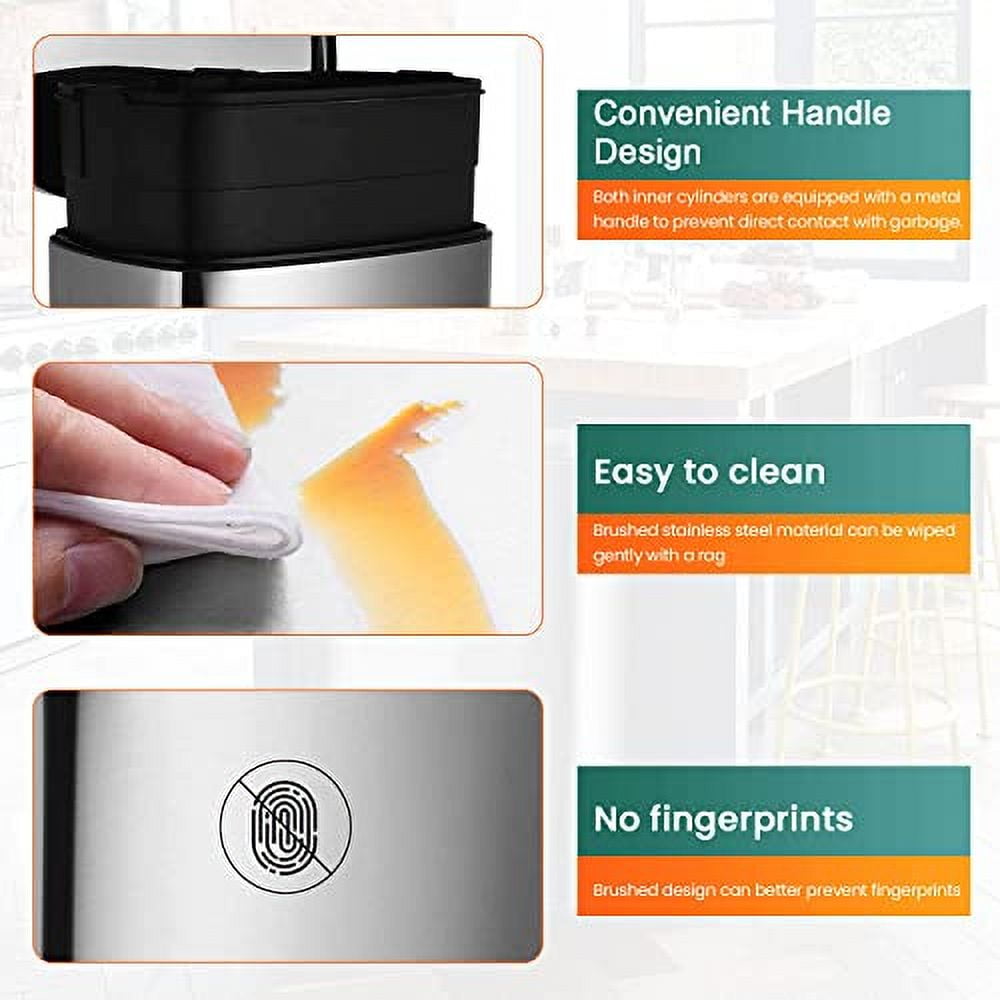 13.2 Gallon Kitchen Trash Can Fingerprint Proof Stainless Steel Garbage ...