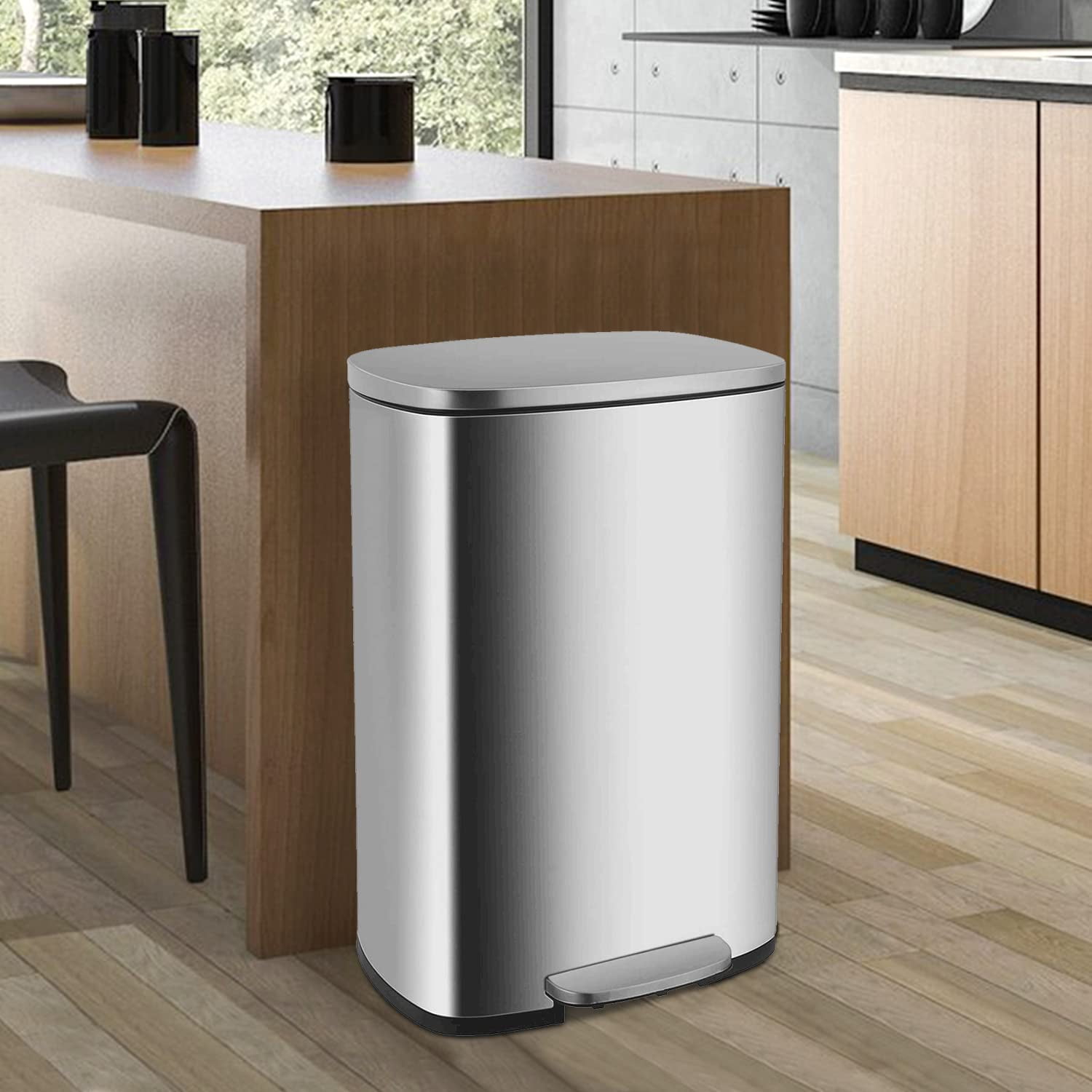 13.2 Gallon Kitchen Trash Can Fingerprint Proof Stainless Steel Garbage ...