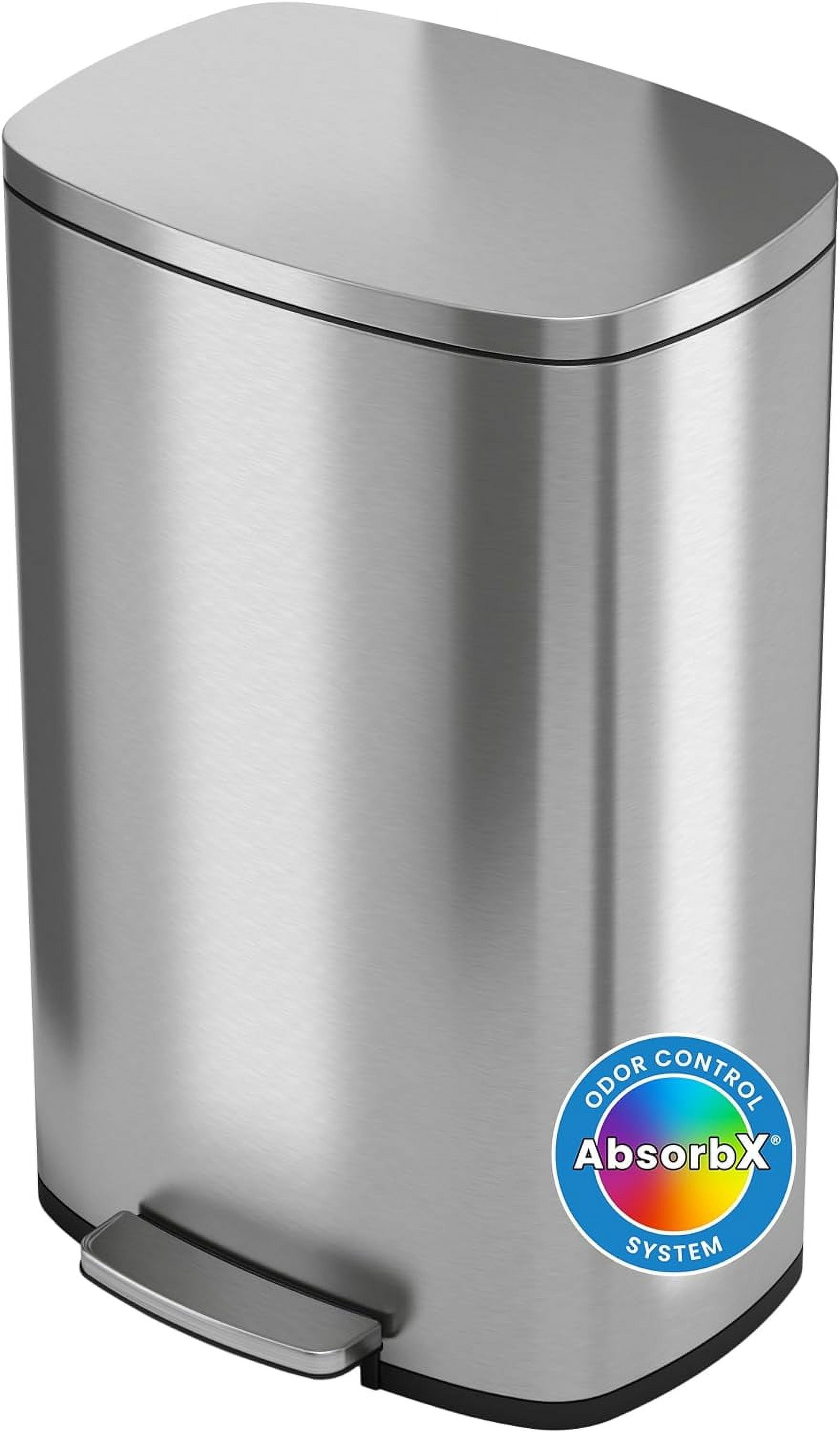 13.2 Gallon Stainless Steel Step Trash Can with AbsorbX Odor Filter ...