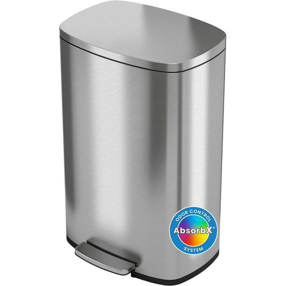 13.2 Gallon Stainless Steel Step Trash Can with AbsorbX Odor Filter ...