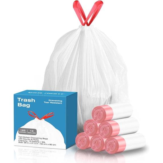 13.2 Gallon Tall Kitchen Drawstring Trash Bags, 120 Count Pre-separated ...