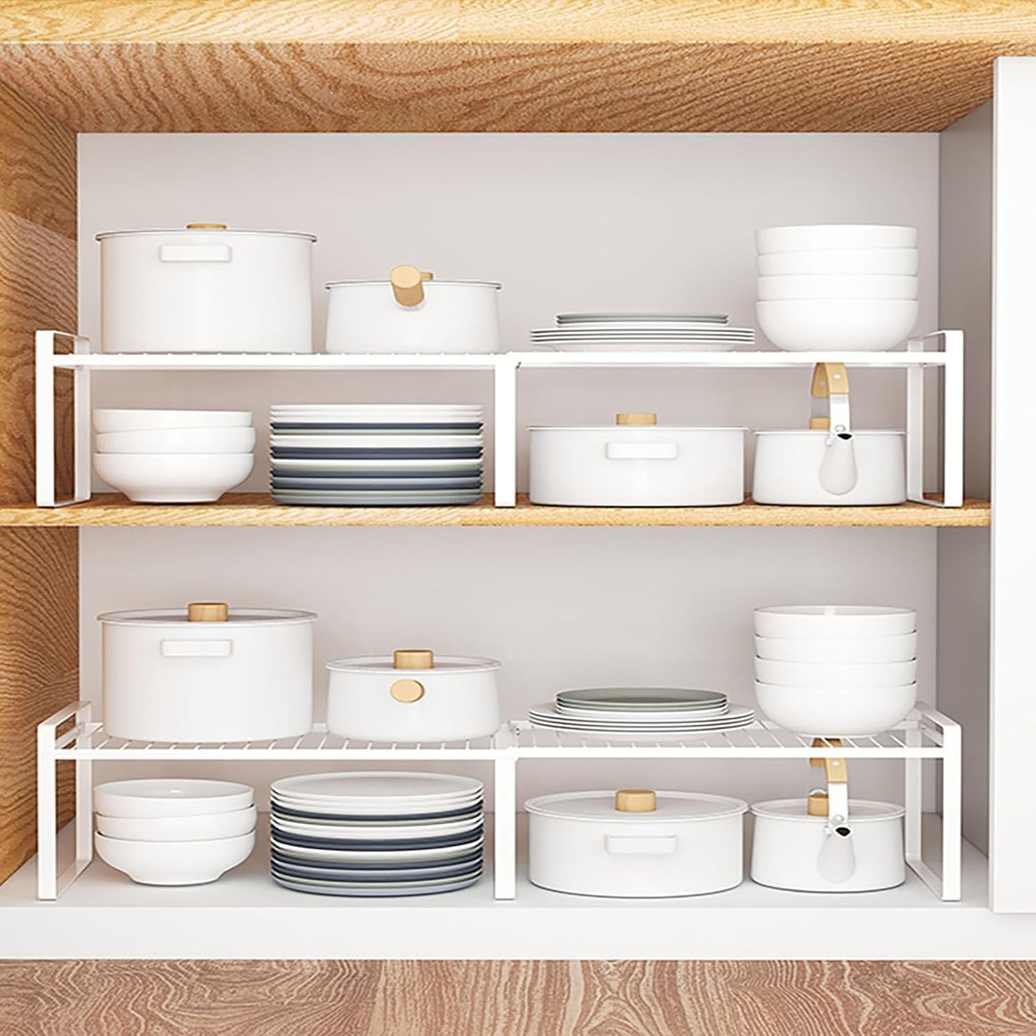 13"-24" L Expandable Cabinet Shelf Rack Set of 2, Stackable Kitchen ...