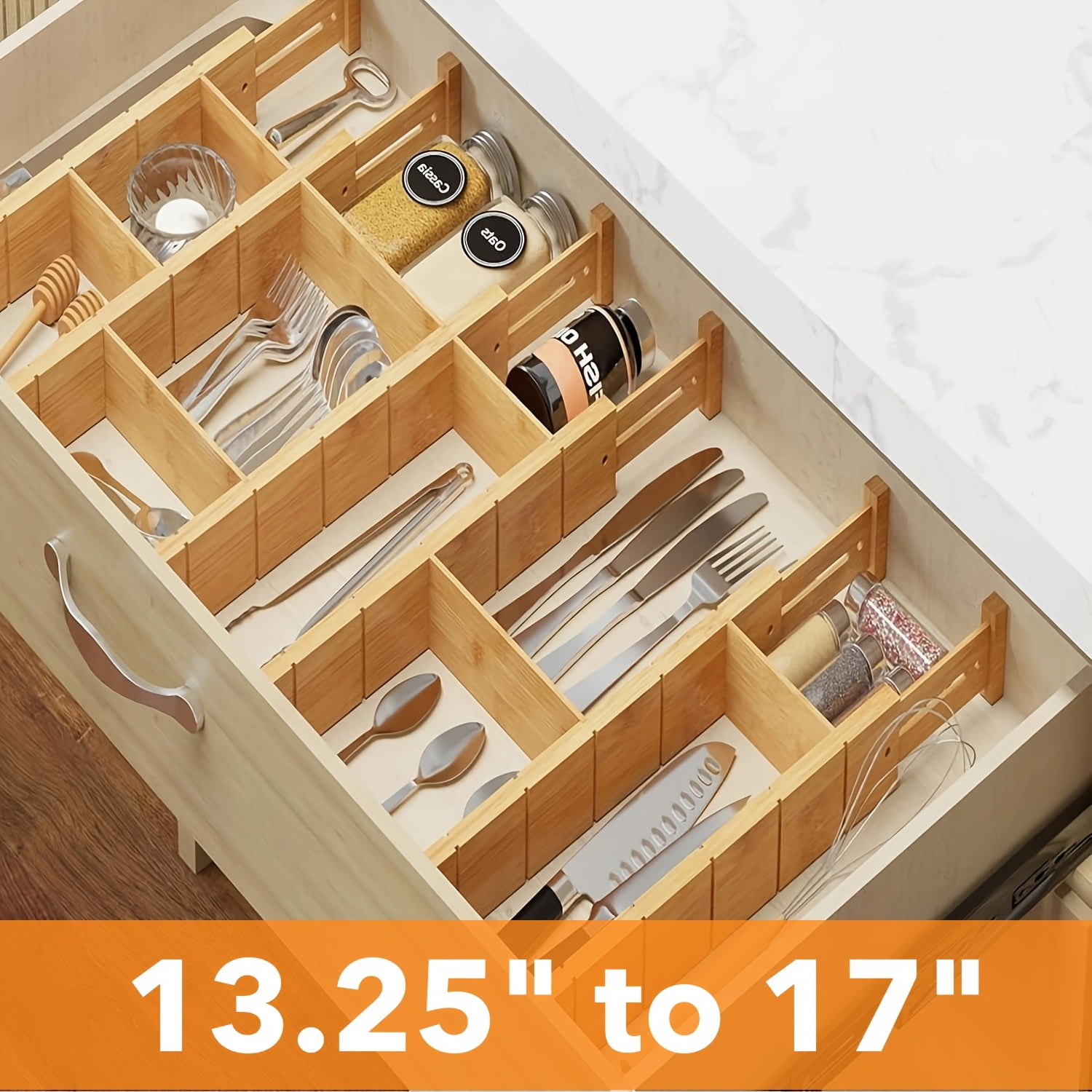 13.25-17 in Bamboo Drawer Dividers, Adjustable Organizers with Labels ...
