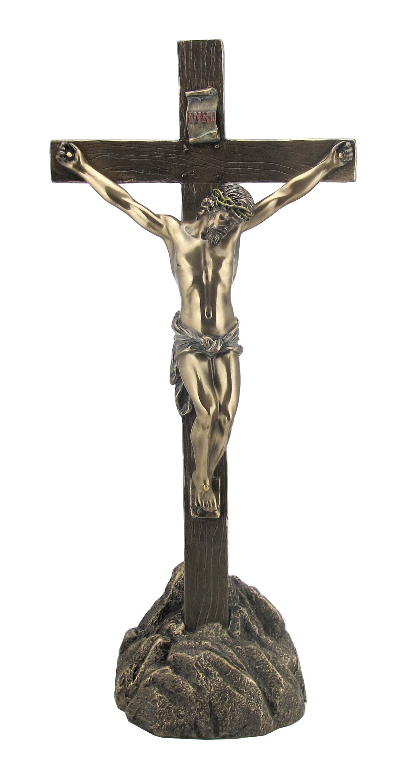 13.25 Inch Cold Cast Bronze Color Crucifix and Stand Figurine Statue ...