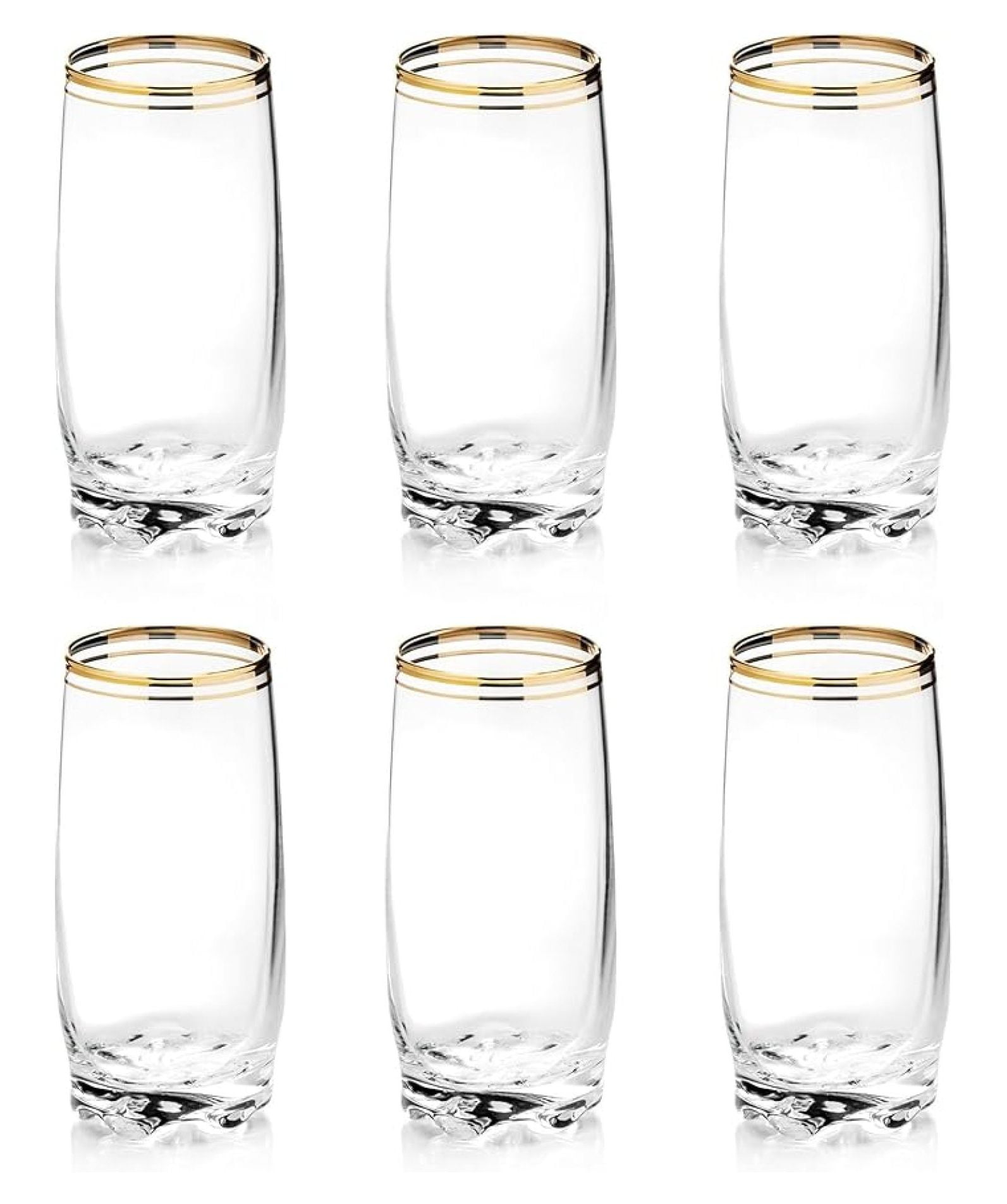 13.25 Oz Glass Cup (Set of 6) - Drinking Glasses with Accented Rim ...