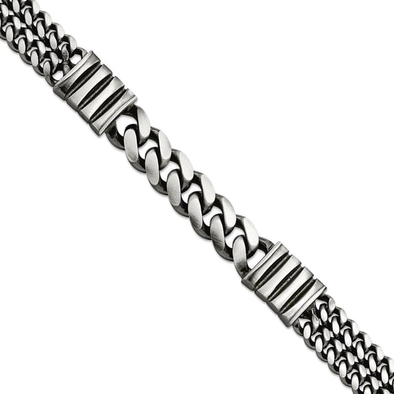 13.25mm 925 Sterling Silver Mens Oxidized Brush Double Curb Bracelet 8. ...