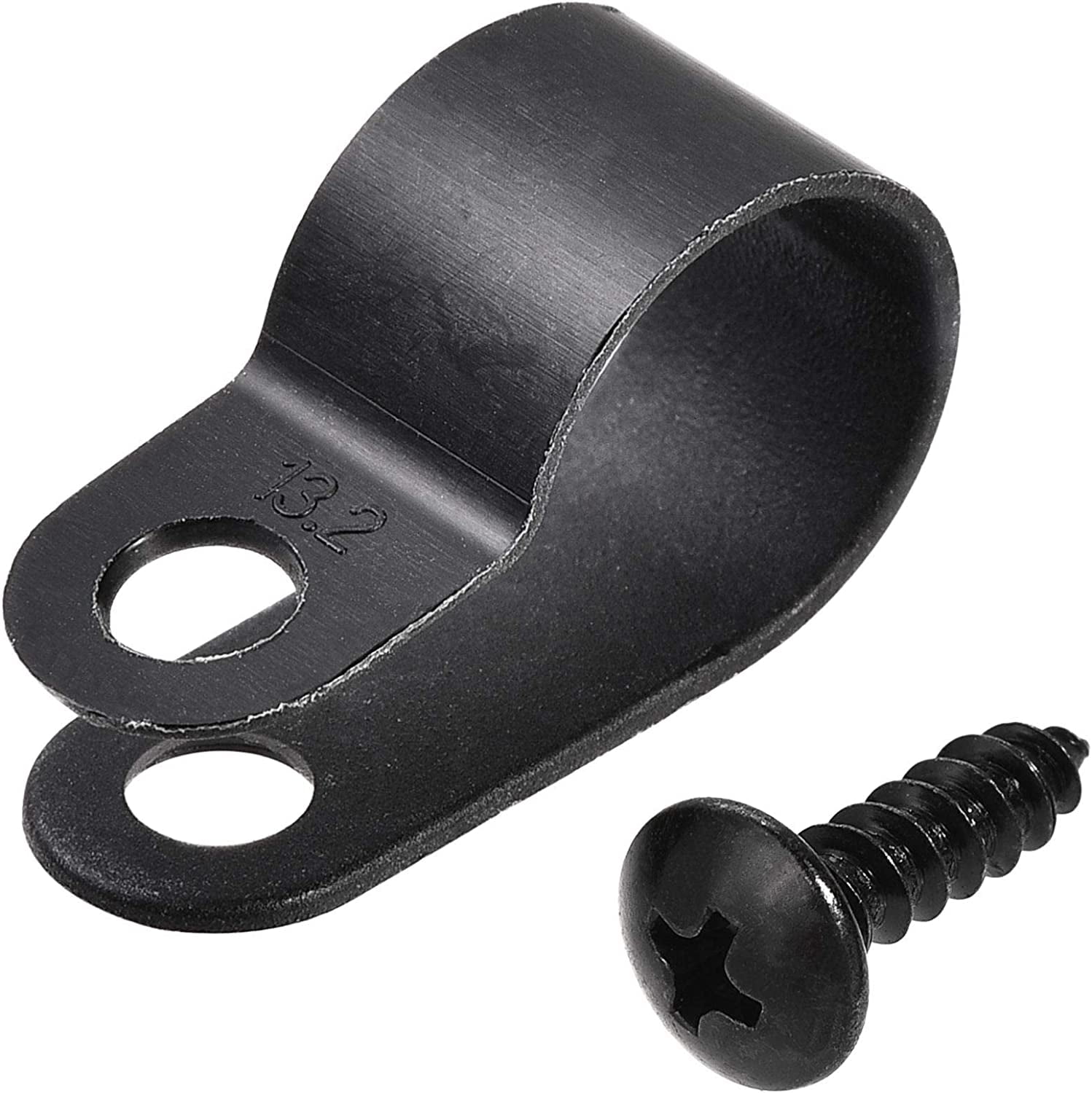 13.2mm Nylon R Type Cable Clip Wire Clamp with Screws Black 100pcs ...