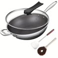 13.3 Inch 304 Stainless Steel Wok with 2 Cookware Accessories ...