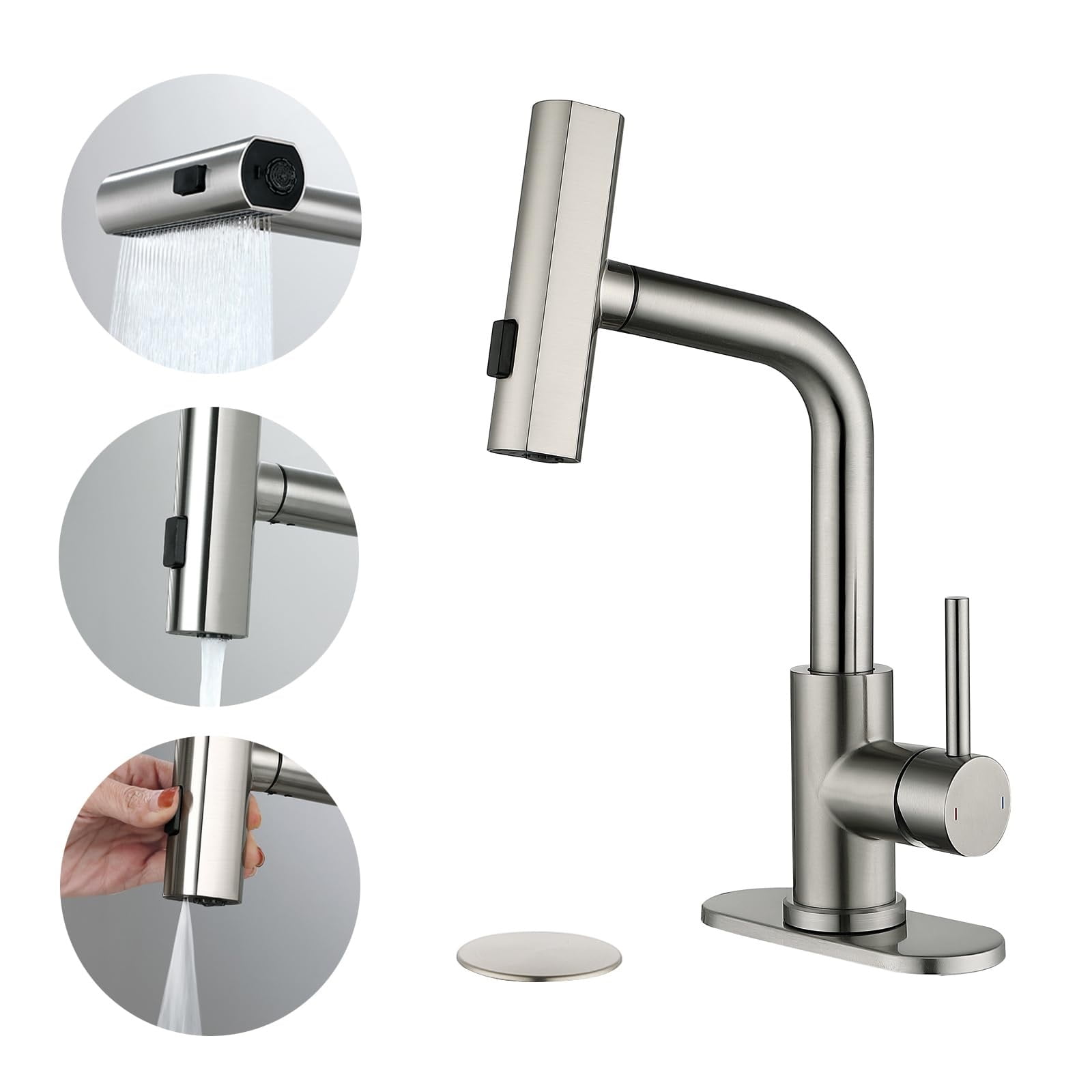 13.3" Tall Bathroom Faucet,With 3 Mode Pull Out Sprayer,Modern Laundry ...