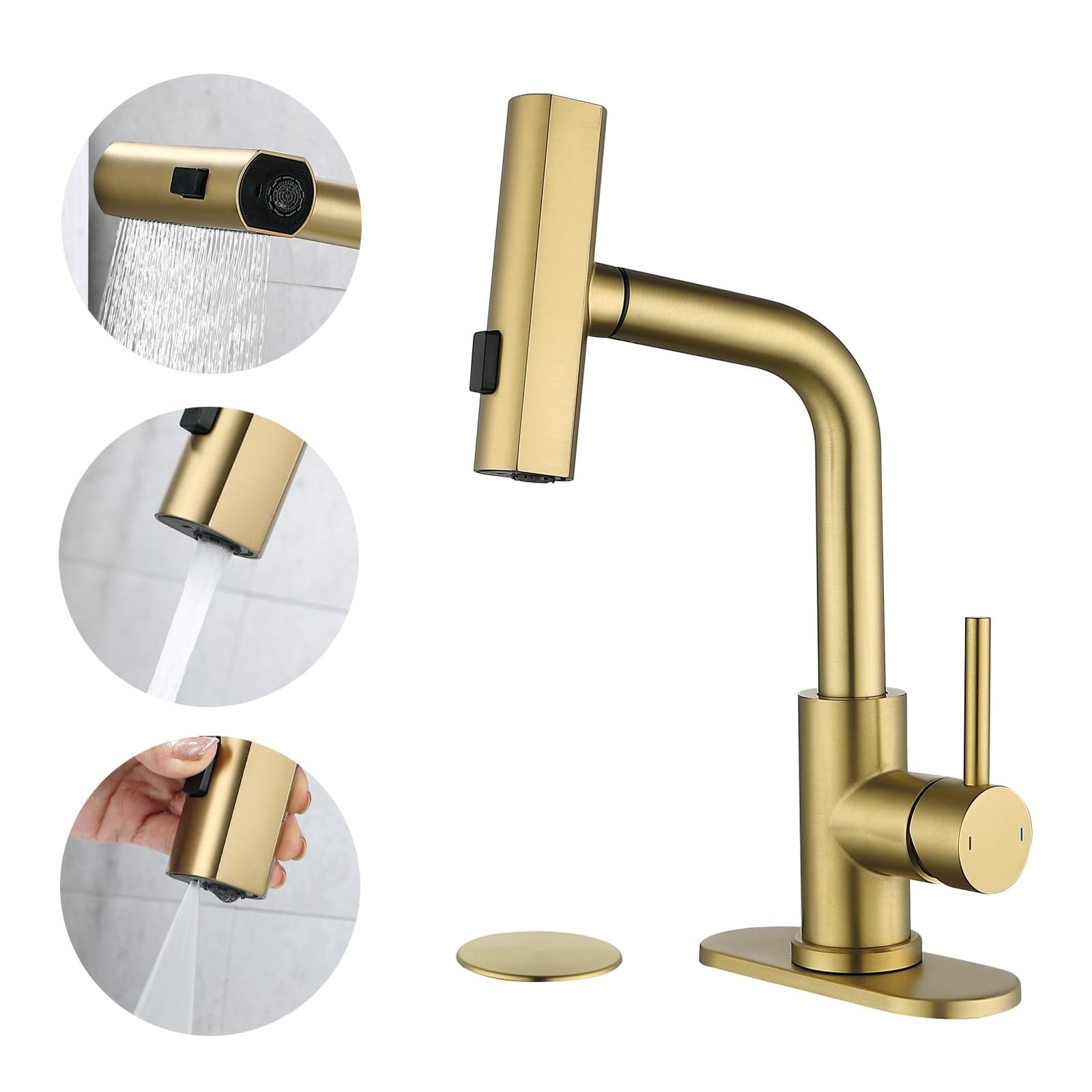 13.3" Tall Bathroom Faucet,With 3 Mode Pull Out Sprayer,Modern Laundry ...