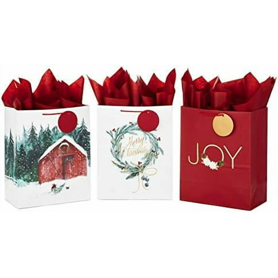 13" Large Christmas Gift Bag Assortment with Tissue Paper (3 Bags ...