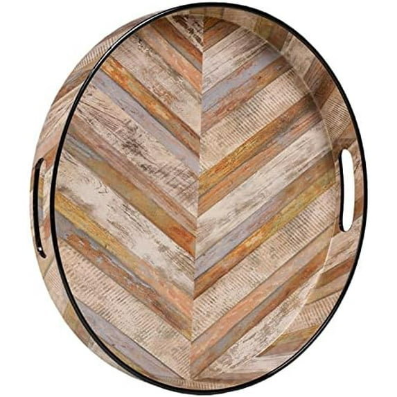 13" Round Decorative Tray, Plastic Tray with Handles, Coffee Table ...