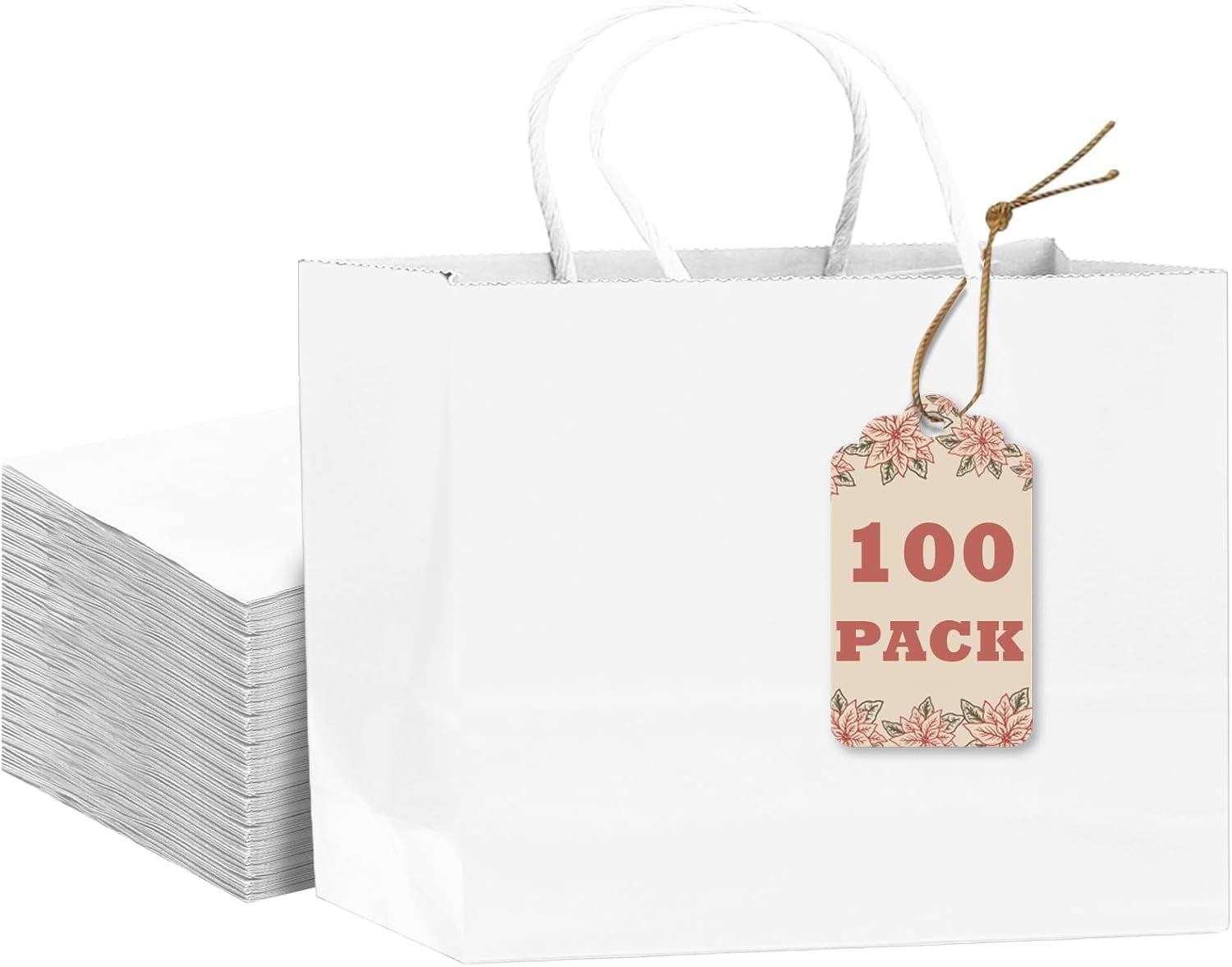 13"x4.5"x10" Large Gift Bag with Handles 100PCS Gift Paper Bags White ...
