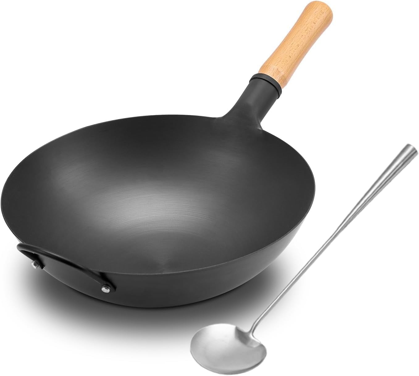 13.38" Iron Wok, Traditional Round-Bottom Wok for Gas Stoves and ...