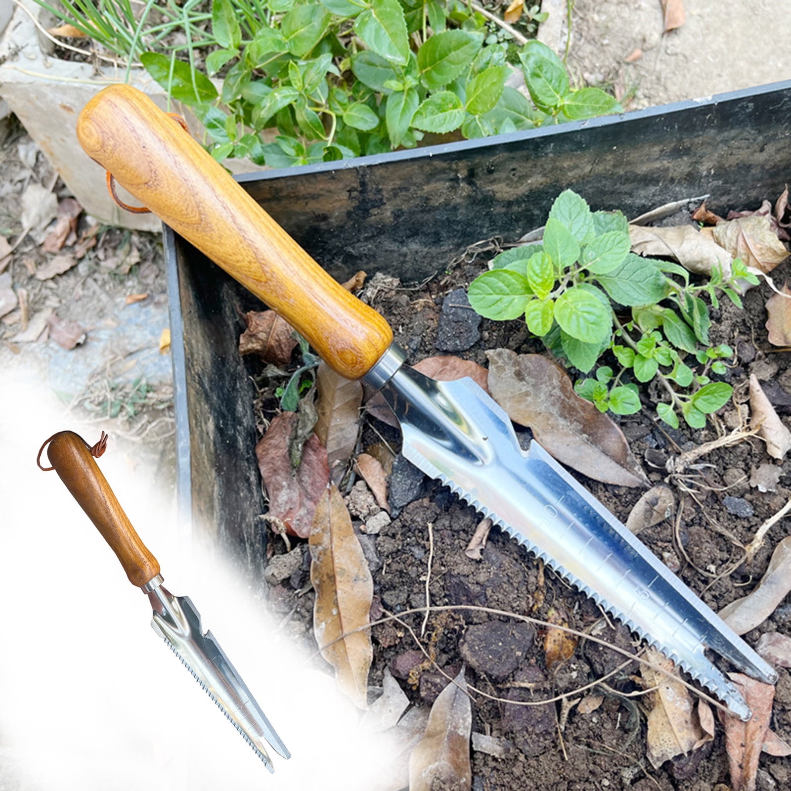 13.39" Weeder Puller Tool with Wood Handle, 4-in-1 Polished Stainless ...