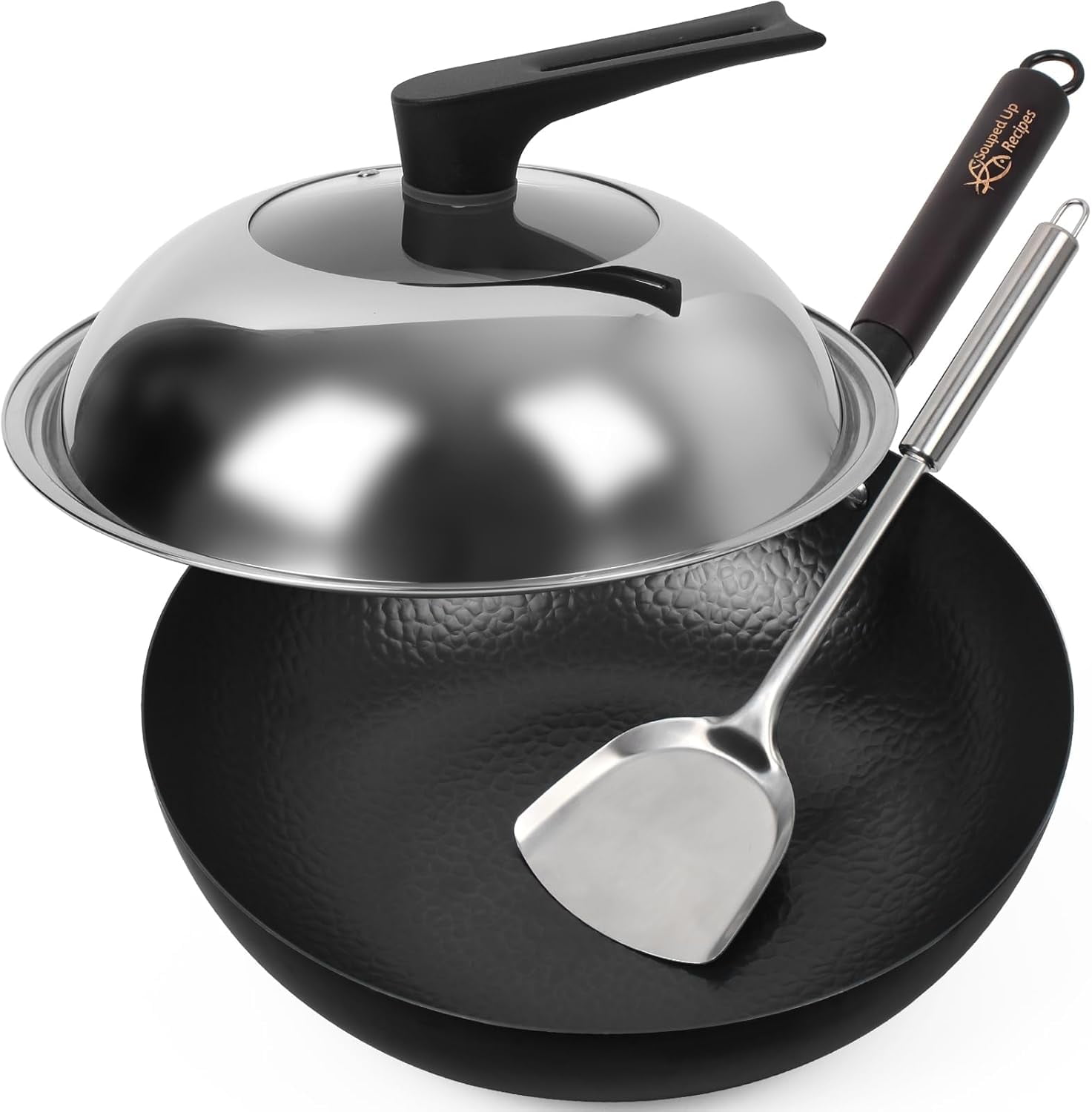 13.4 Inch Carbon Steel Wok For Electric, Induction and Gas Stoves (Lid ...