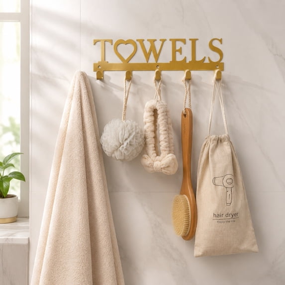 13.4 Inch Gold Towel Rack for Bathroom Wall, Rustproof Metal 5-Hook ...