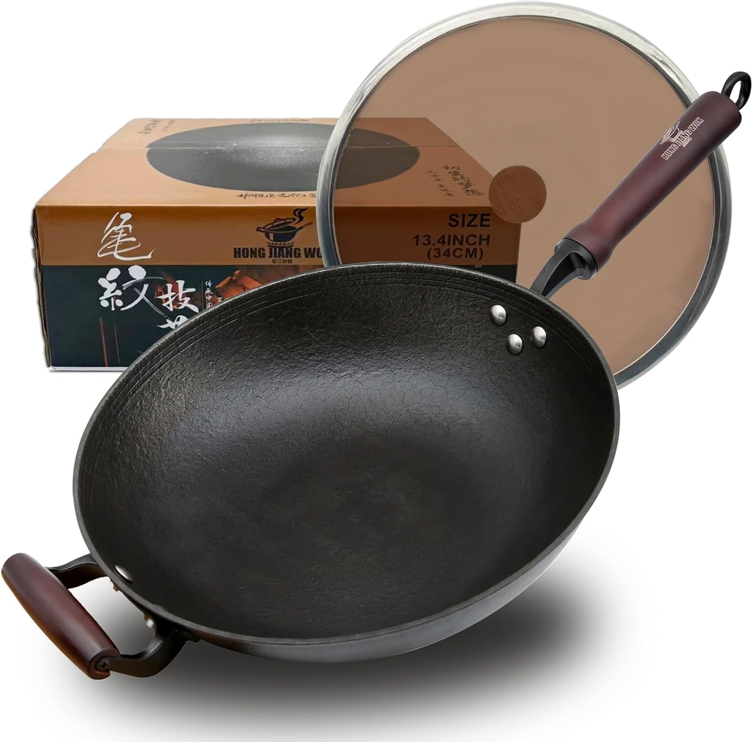 13.4" Preseasoned Cast Iron Wok Pan, Nonstick Stir-Fry Pans with Flat ...