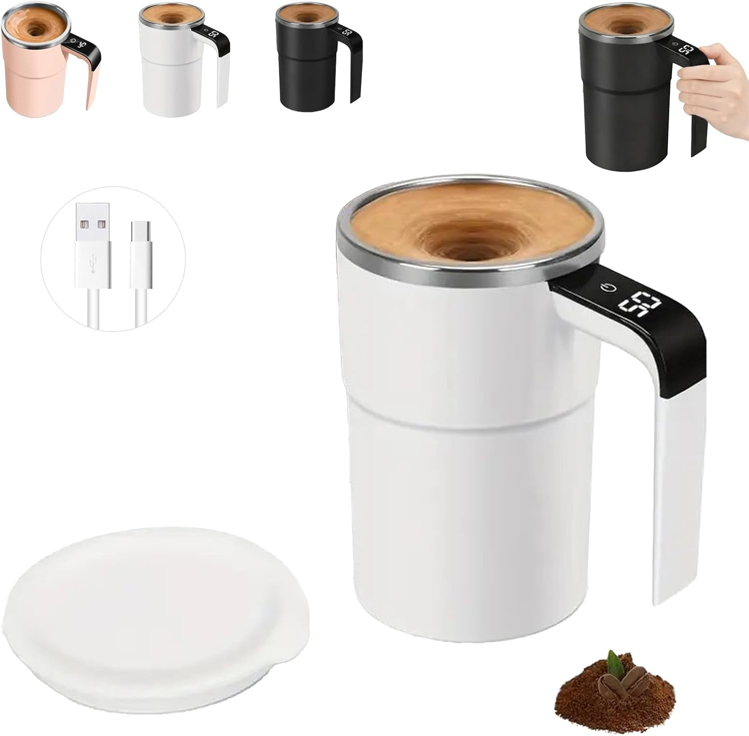 13.40oz Automatic Self-Stirring Magnetic Coffee Cup with Temp Display ...