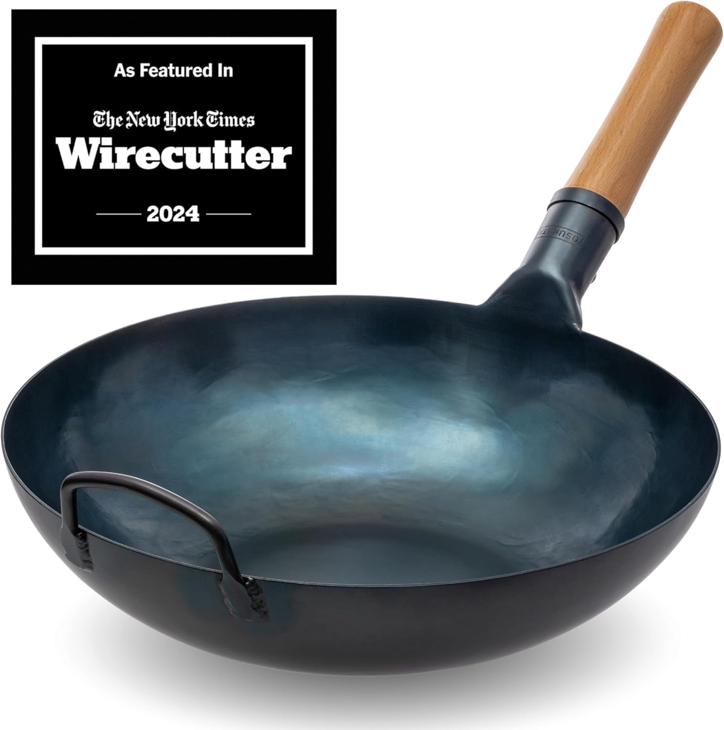13.5” Blue Carbon Steel Wok Pan – Pre-Seasoned Flat Bottom Wok ...