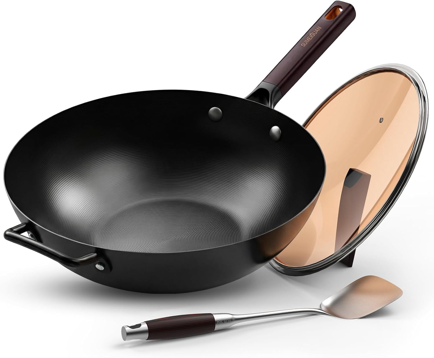13.5" Carbon Steel Wok Pan - Pre-Seasoned Flat Bottom Woks & Stir-fry ...