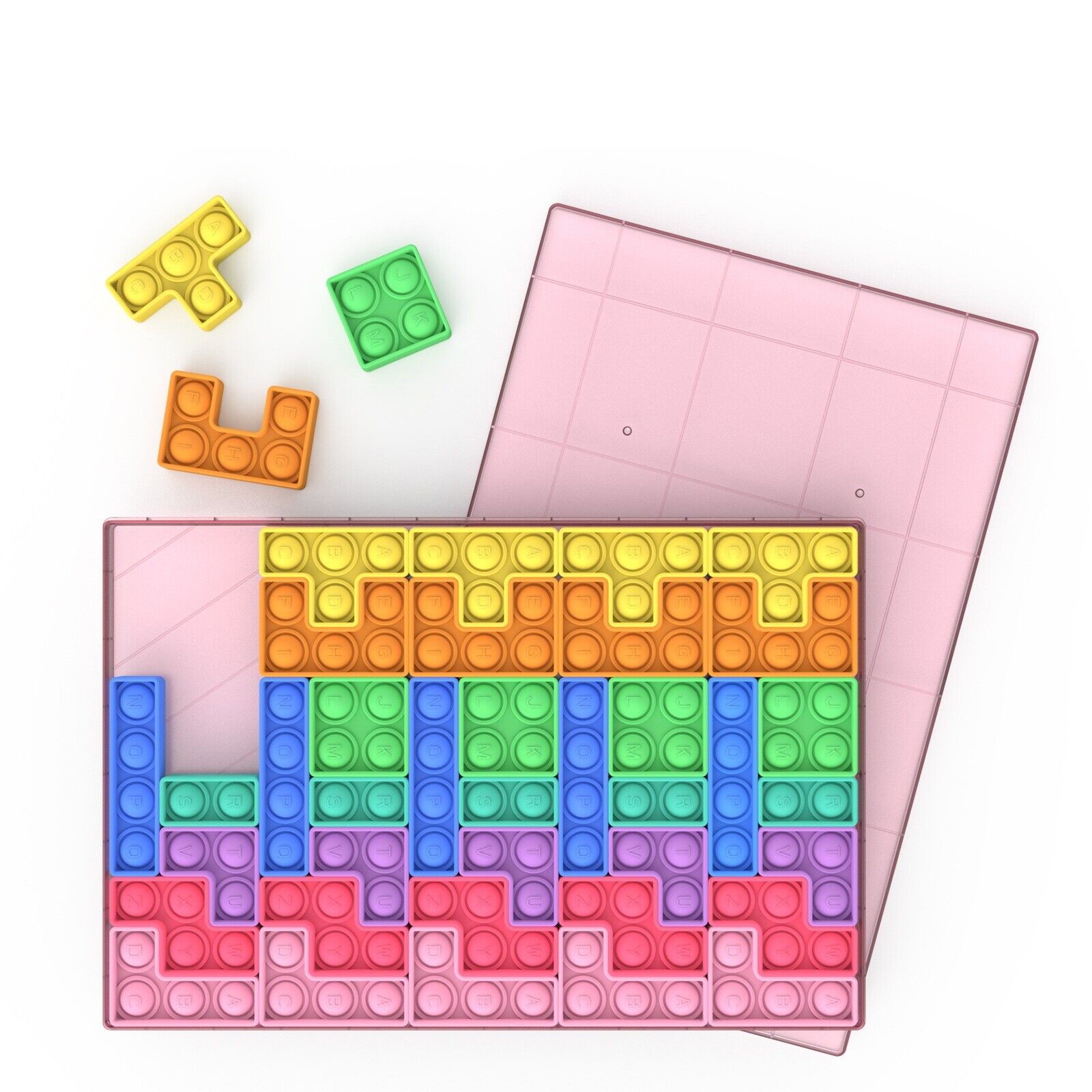 13.5" Game Board Popit Fidget 40pcs Puzzle Blocks Push Bubbles Pop Toys ...