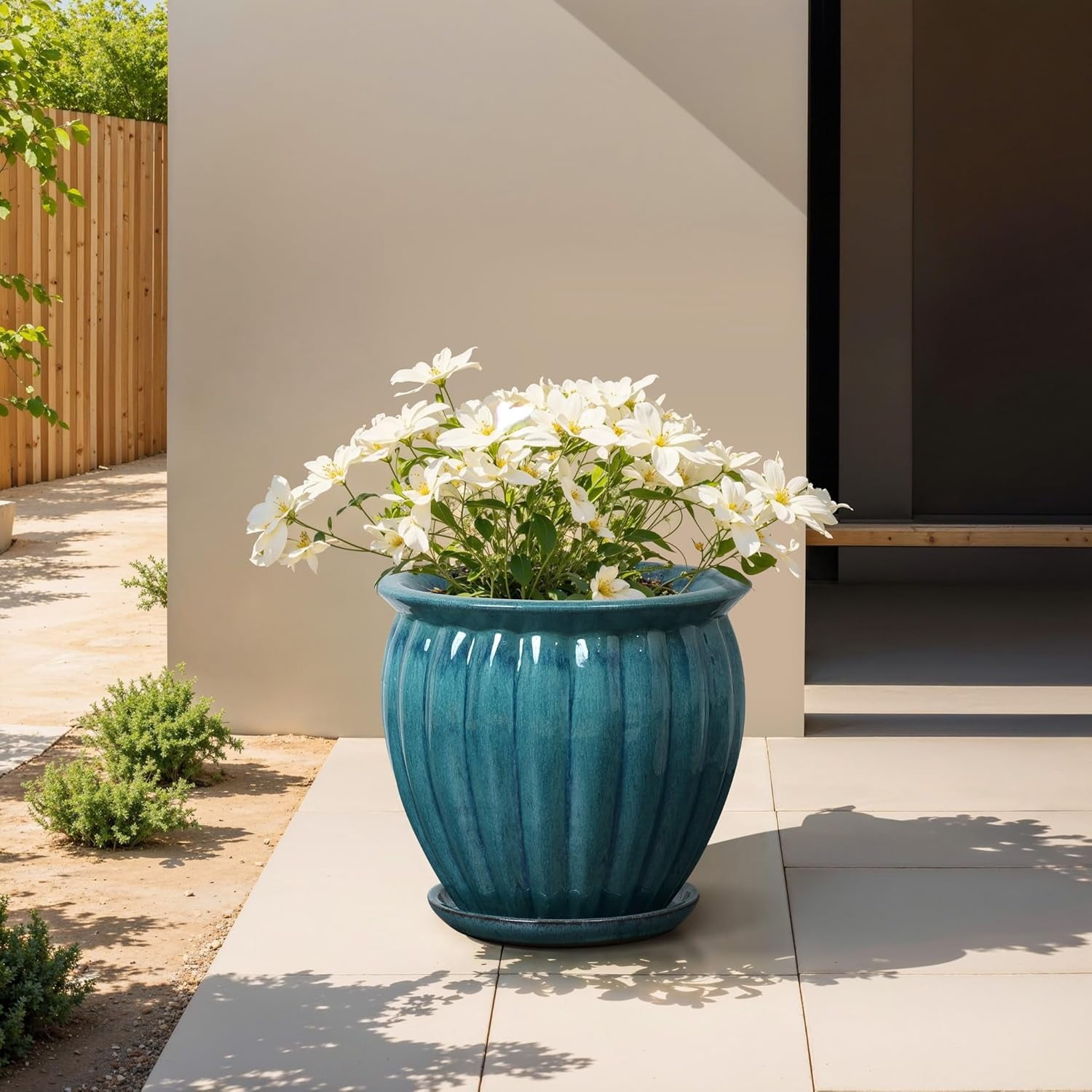 13.5-Inch Dia Bowl Round Ceramic Planters, Large Outdoor Indoor Plant ...