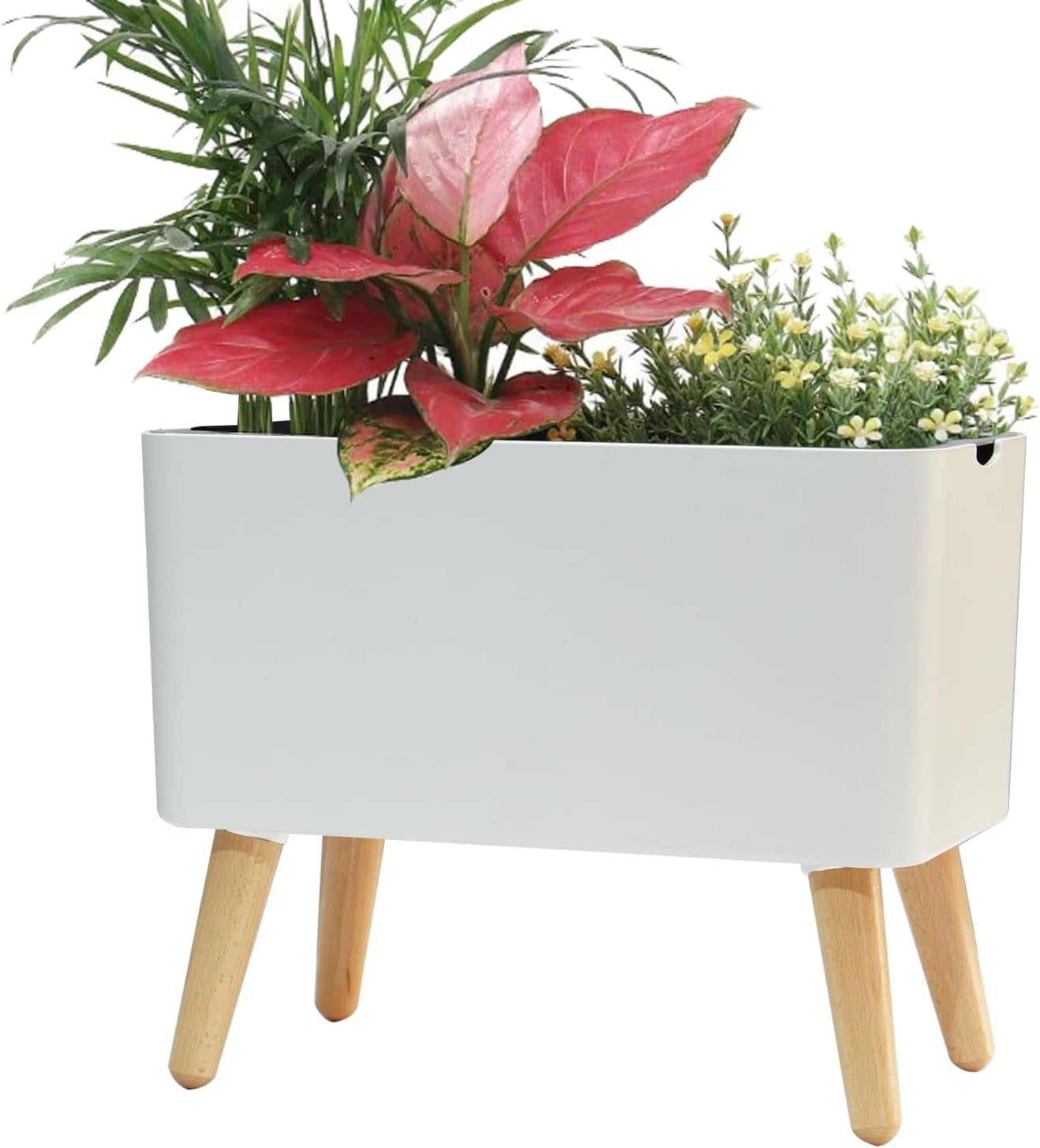 13.5 Inch Indoor Decorative Planter Pot with Solid Wood Legs, Self ...