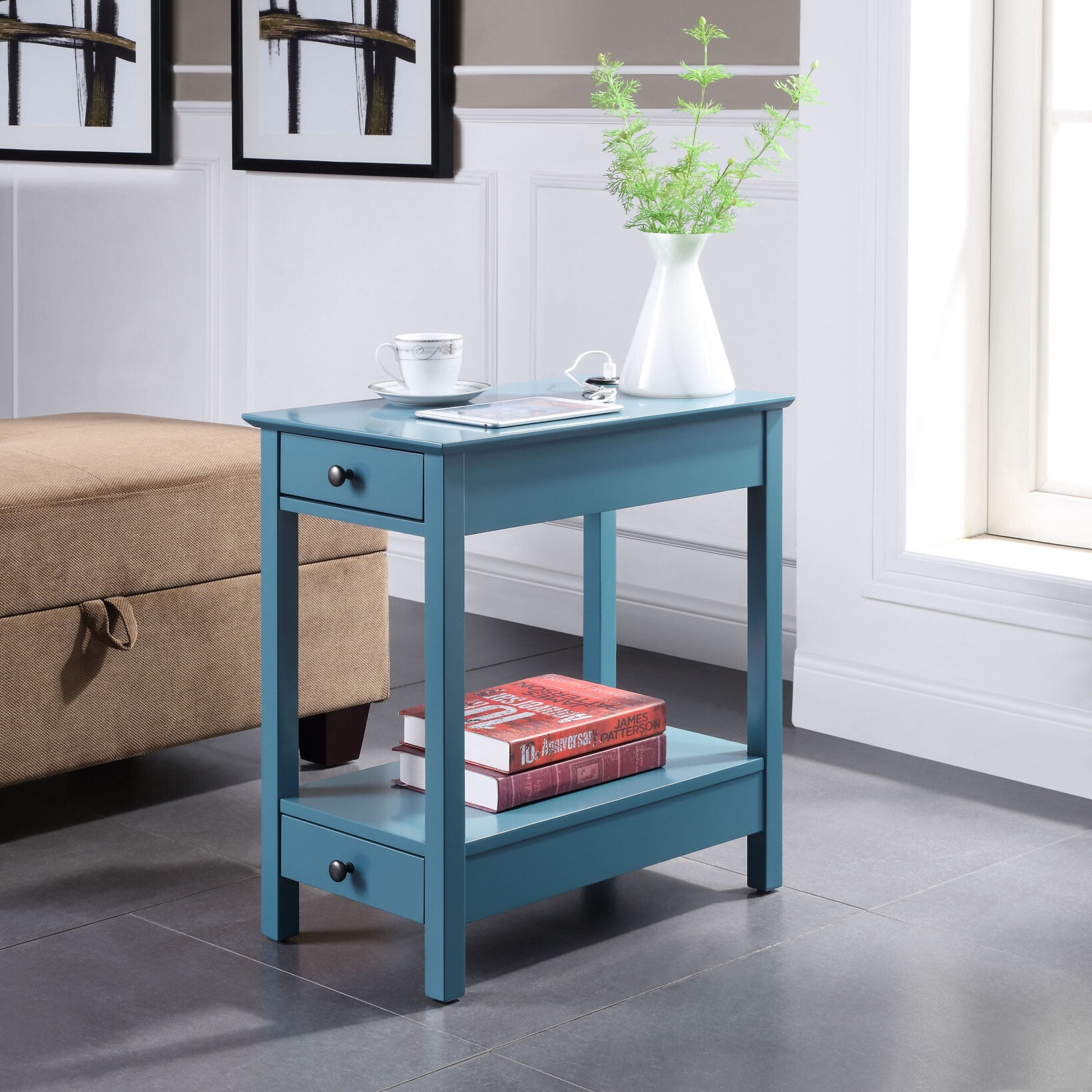 13.5"Side Table with Two Drawers and An Open Compartment,Accent Table ...