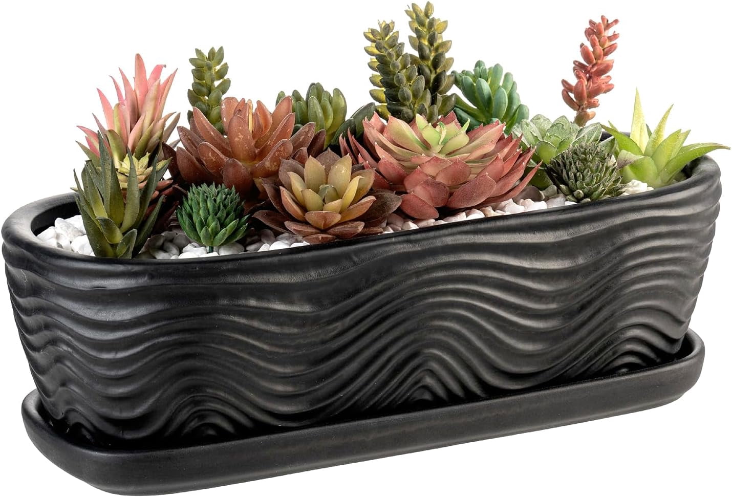 13.5 inch Succulent Planter Pot, Oval Modern Ceramic Plant Box ...