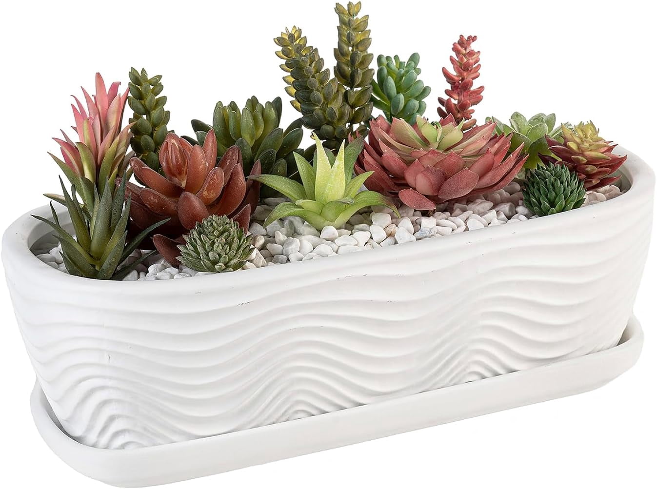 13.5 inch Succulent Planter Pot, Oval Modern Ceramic Plant Box ...