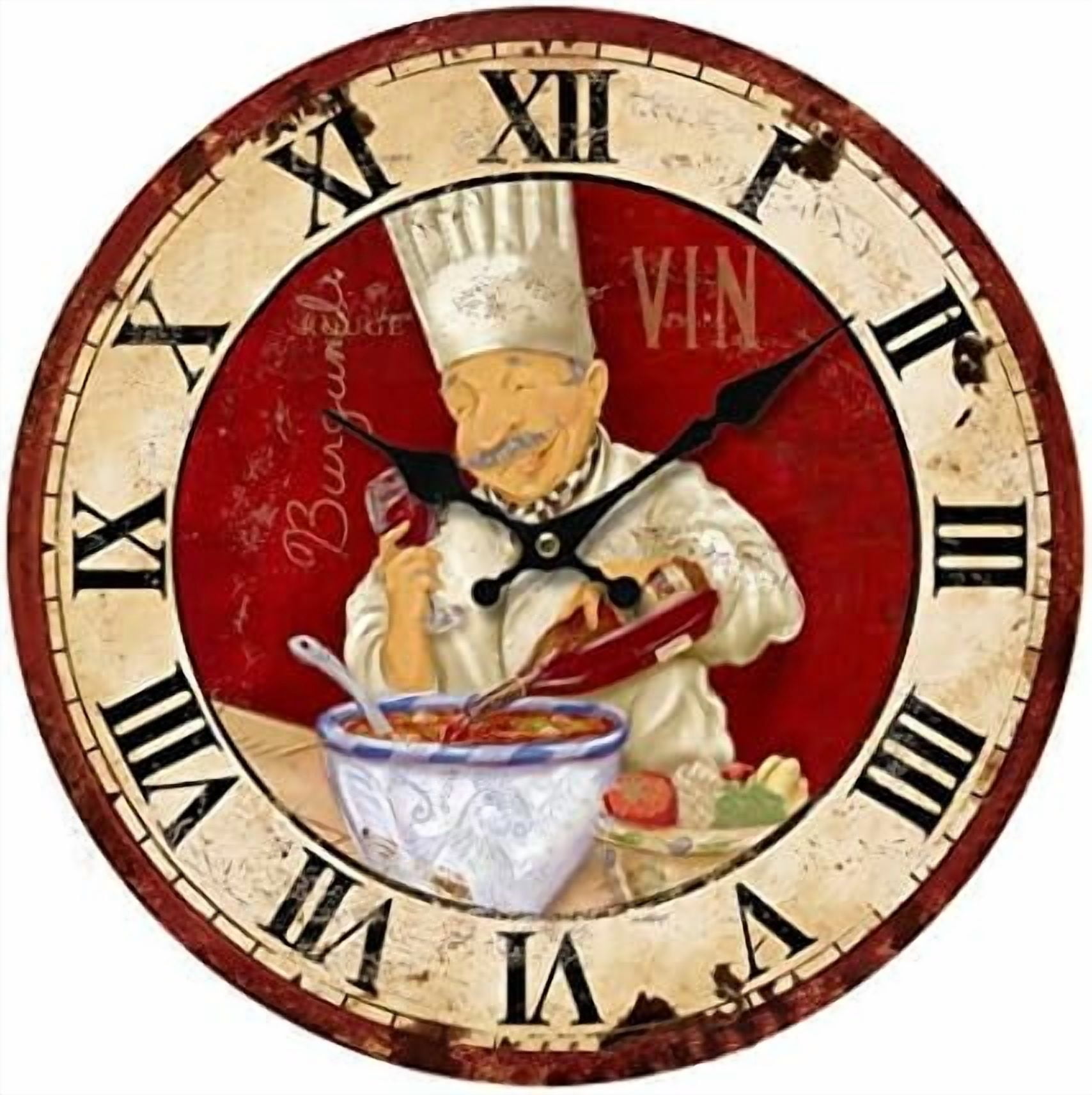 13.5 inch Vintage Wall Clock Italian Cooking Chef Clock Non-Ticking ...
