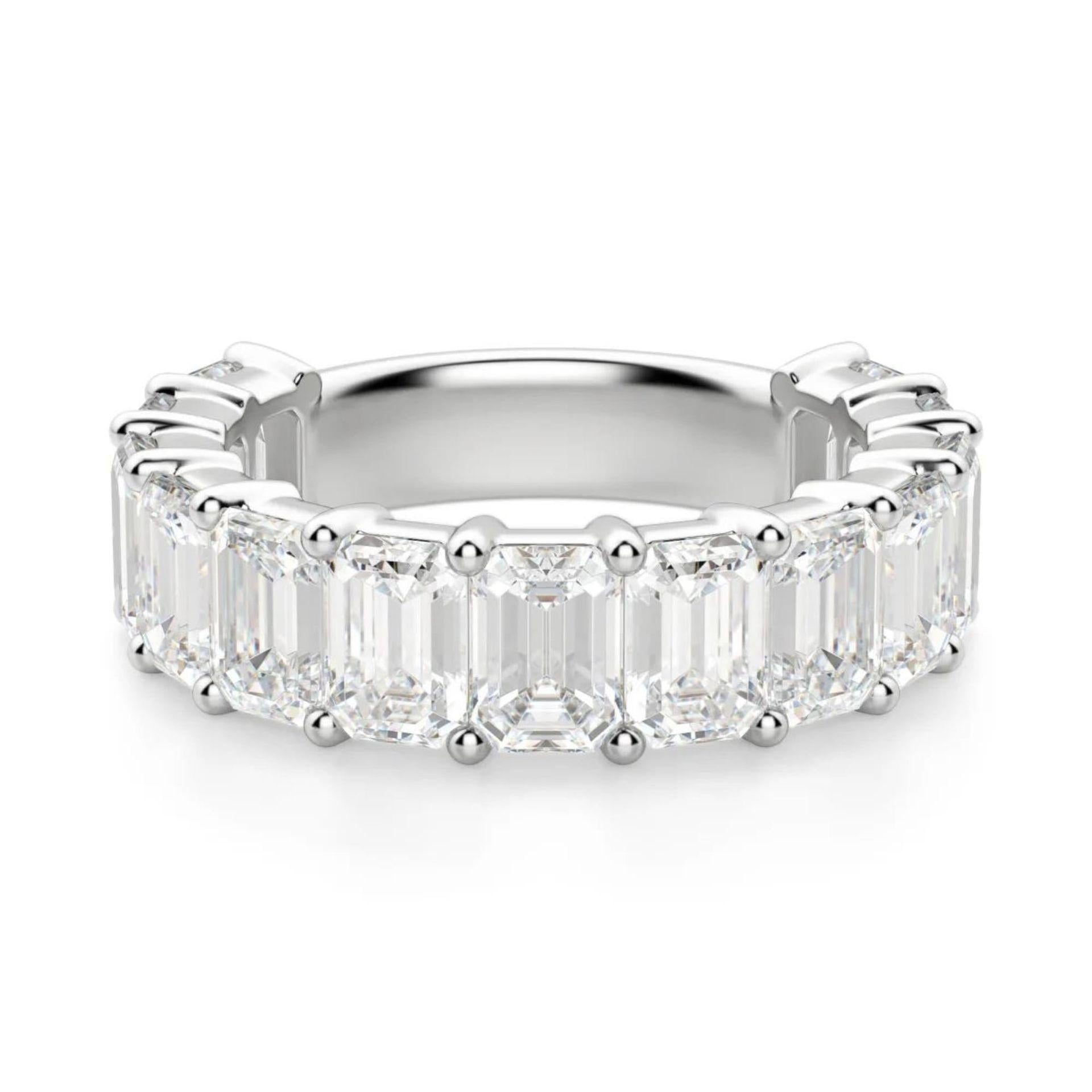 13.50 TCW Moissanite Emerald Cut Eternity Wedding Ring 10K White Gold ...