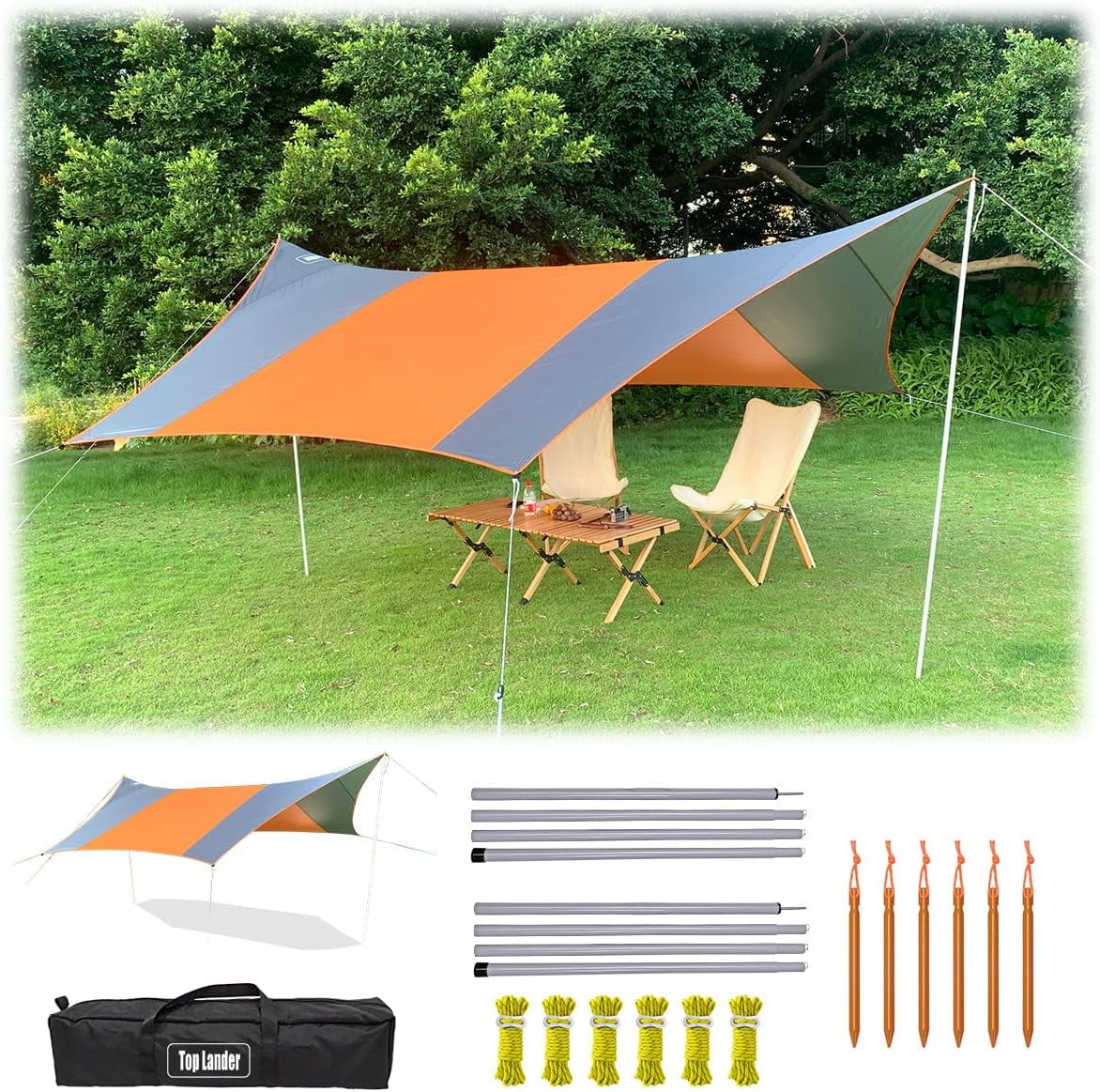 * 13.5ft Camping Tarp Shelter with Poles Large Tent Tarp Waterproof ...
