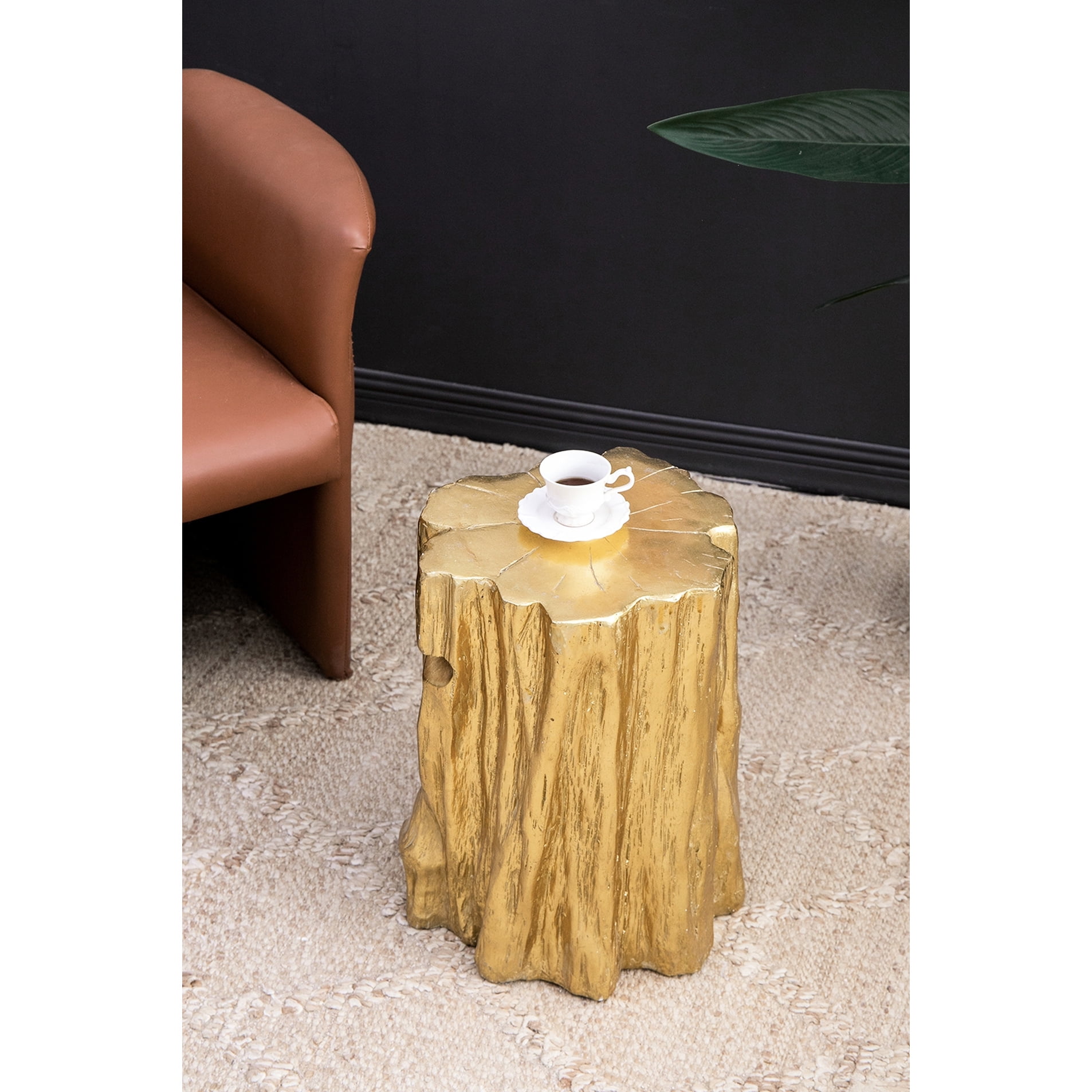 13.5x13x20" Antique Gold Magnesium Golden Tree Trunk Stool, And ...